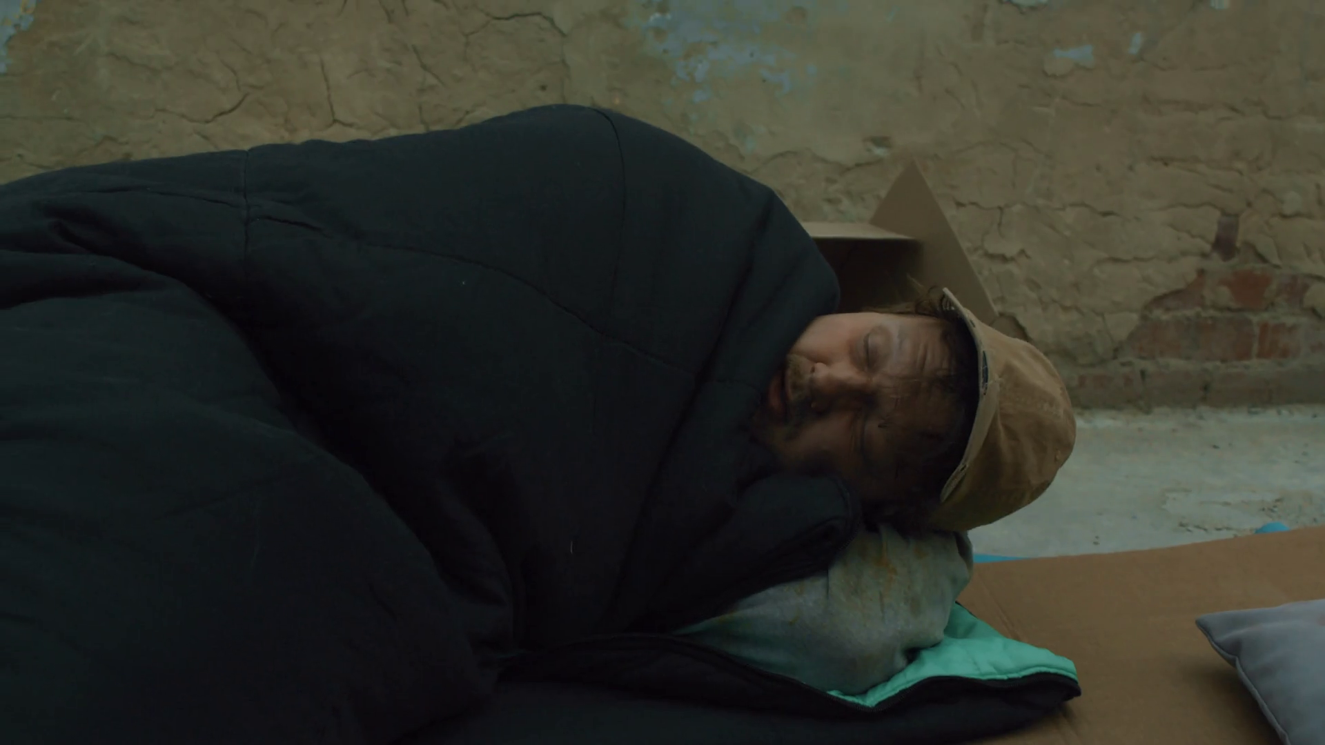 Tilt Up Shot Of Beggar In Rags Waking Up On Stock Footage SBV-348376426 ...