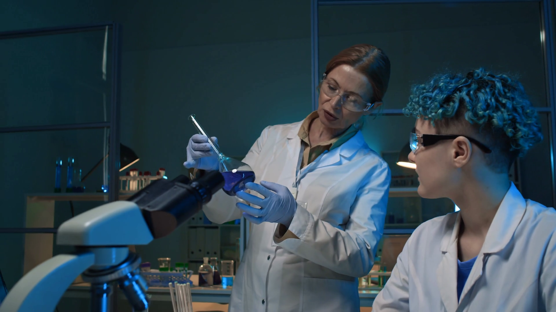 Medium Shot Of Two Female Researchers In Lab Stock Footage SBV ...