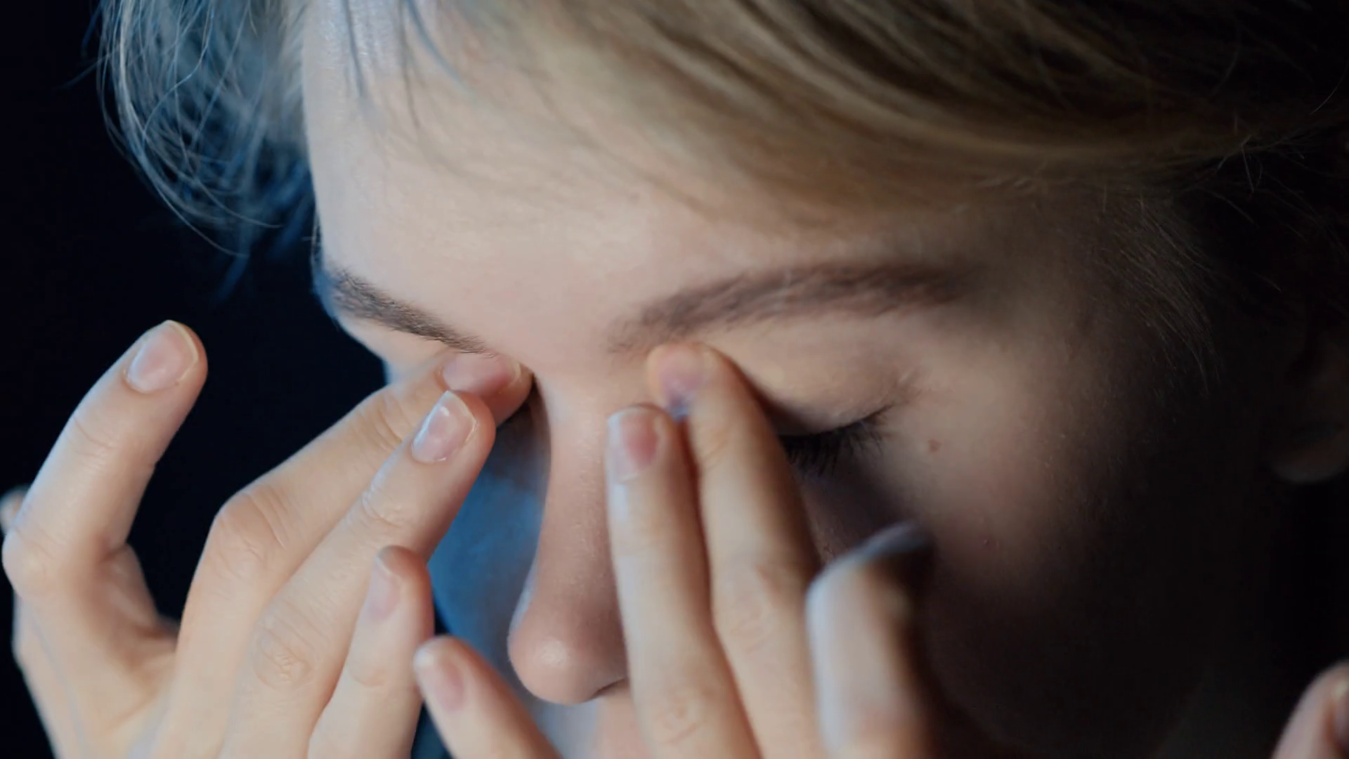 Close Up Of Exhausted Woman Sitting In Front Stock Footage SBV ...