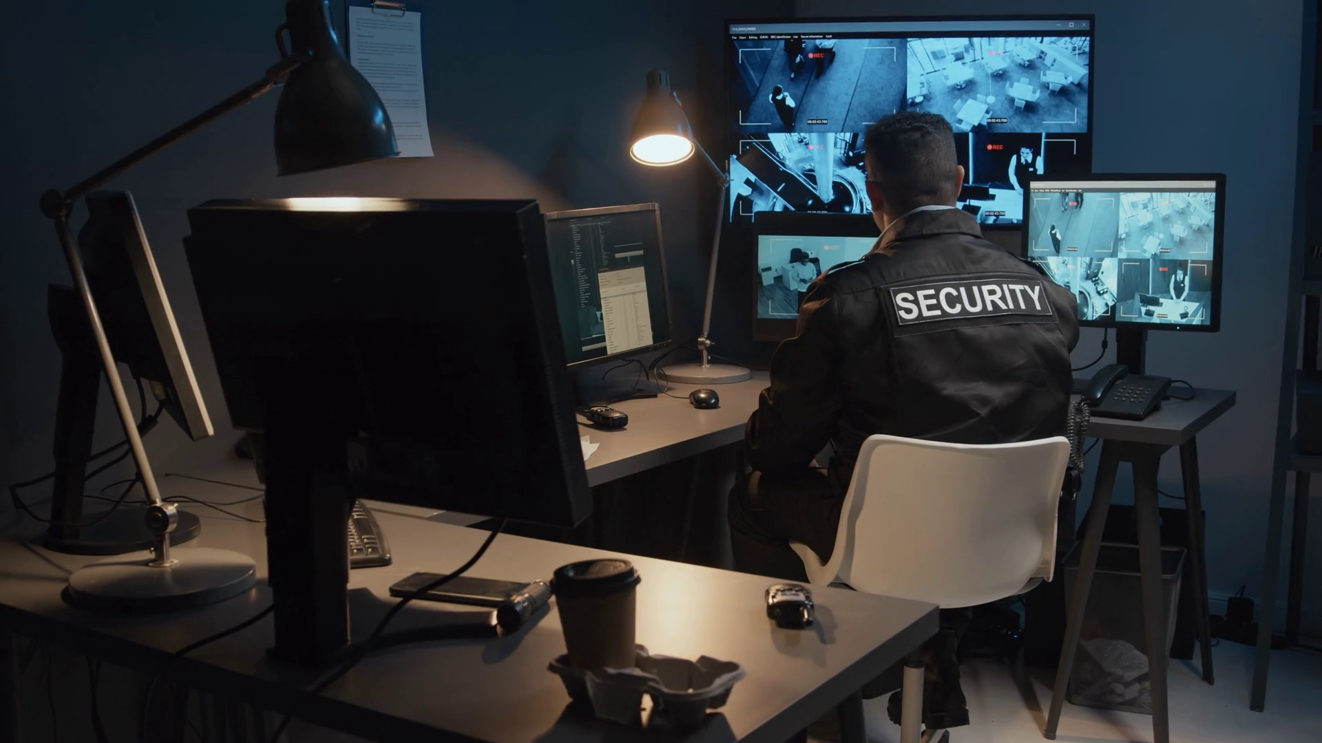 Rear View Of Male Security Officer Using Stock Footage SBV-348673625 ...