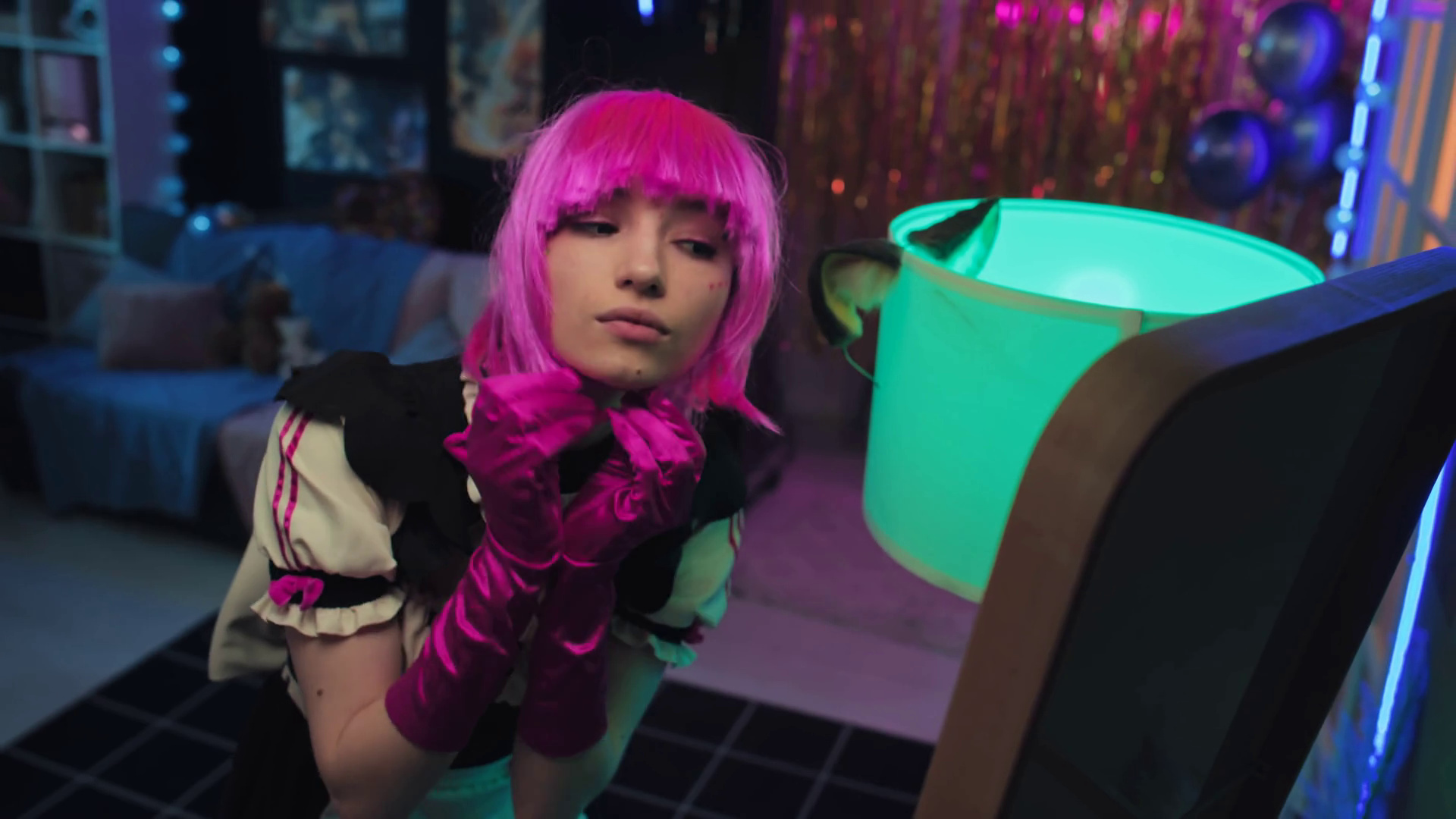 Gen Z Cosplayer In Maid Dress Fixing Wig Stock Footage SBV-347772945 ...