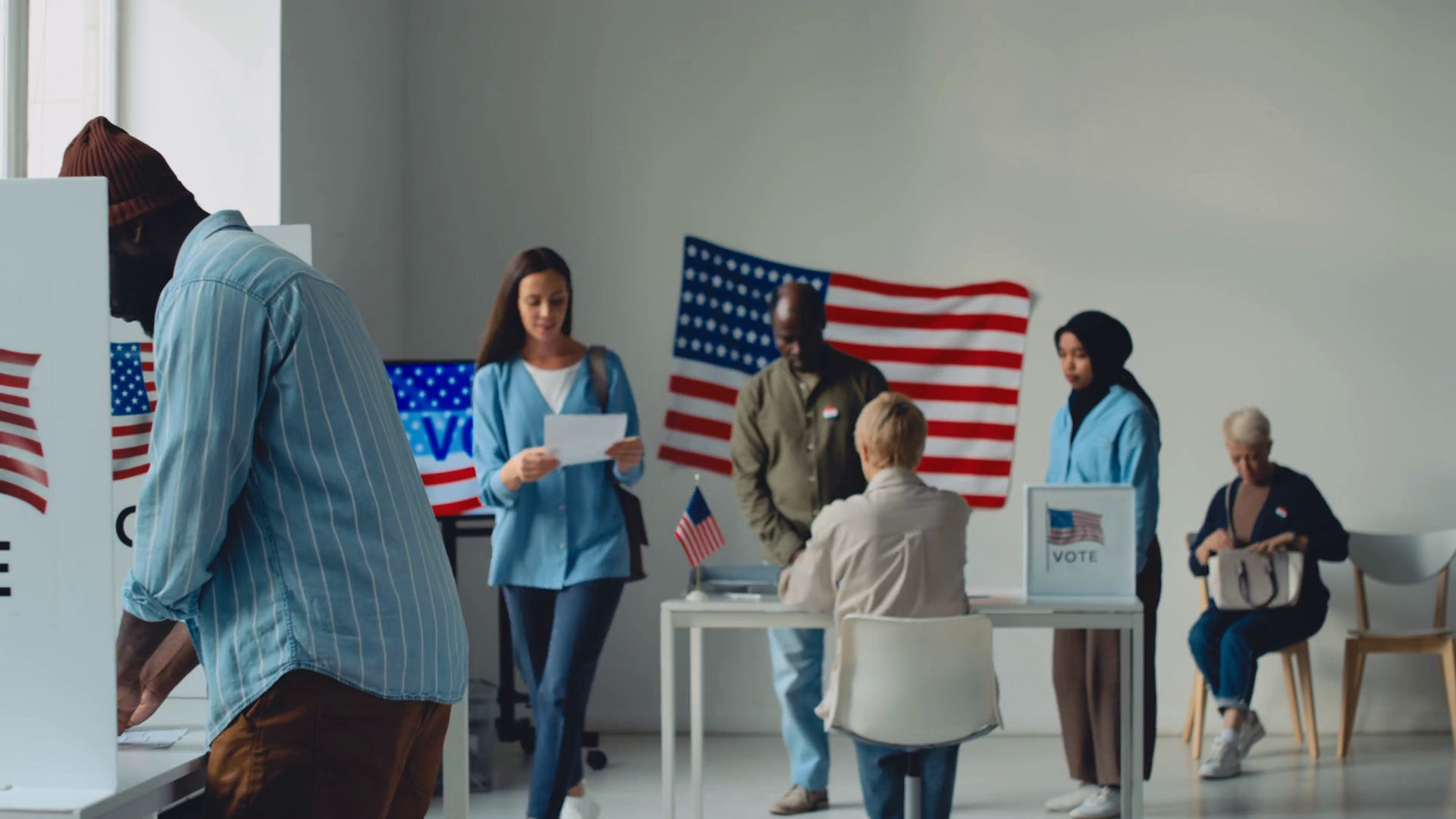 Diverse Americans Casting Votes At Polling Stock Footage SBV-347778875 ...