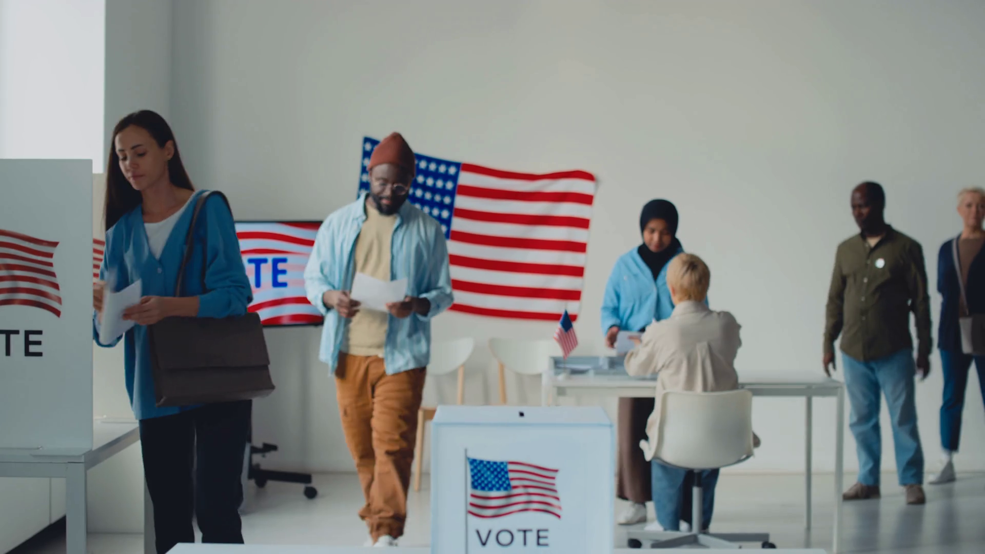 State Election Day: Diverse Voters Casting Stock Footage SBV-347778948 ...