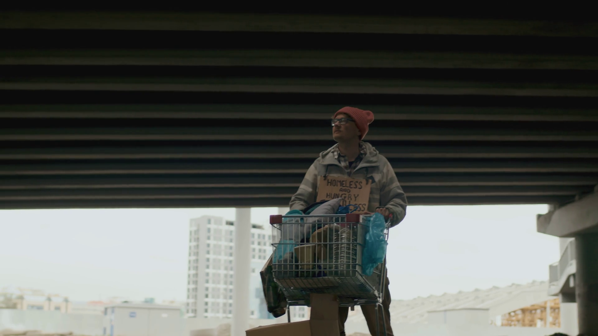 Long Angle Arc Shot Of Tramp With Sign On Stock Footage SBV-348377051 ...