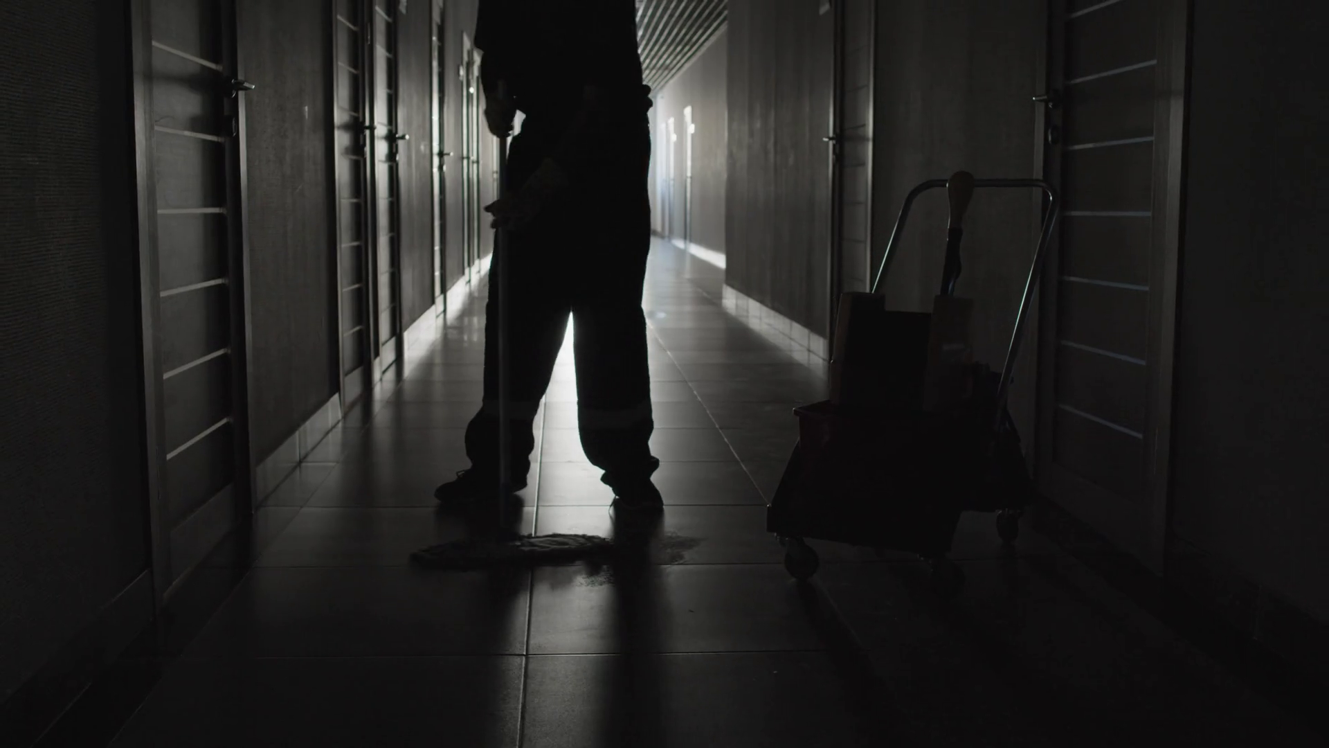 Full Shot Of Male Janitor Listening To Music Stock Footage SBV ...