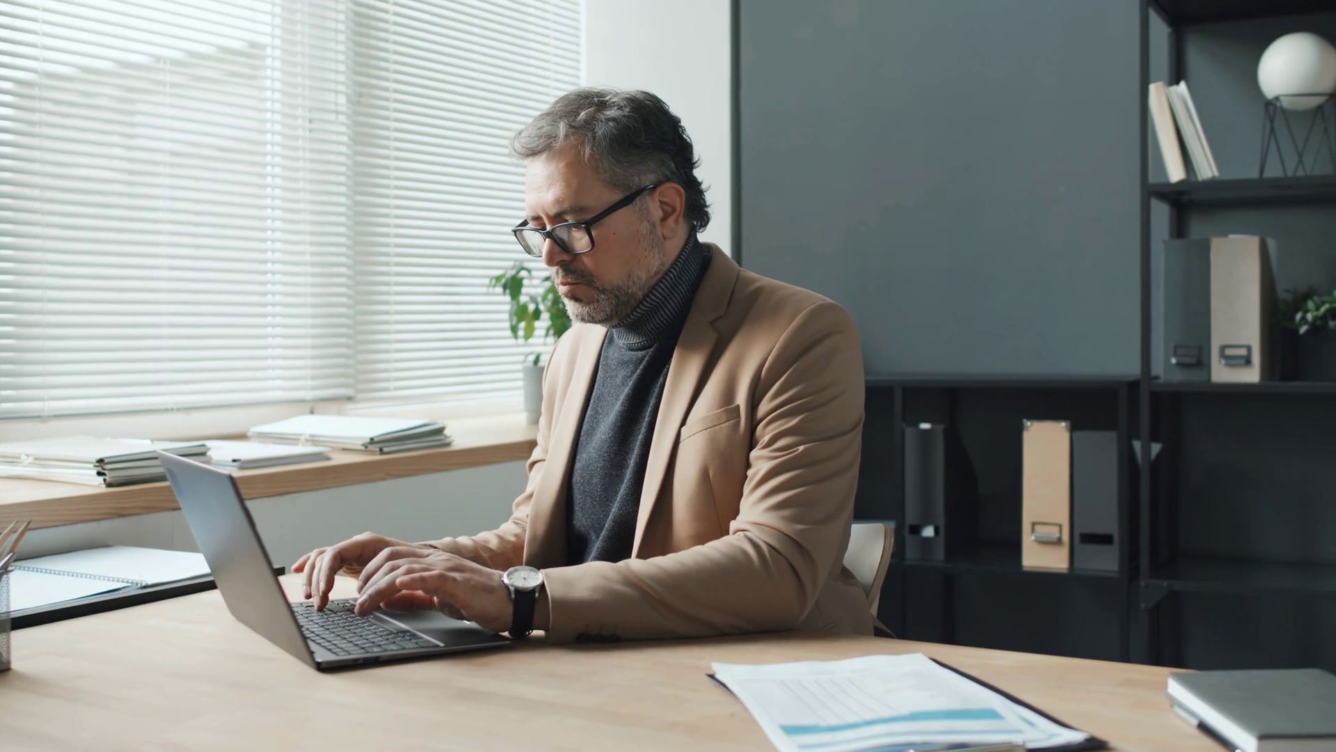 Medium Shot Of Grey-haired Spectacled Stock Footage SBV-347509112 ...