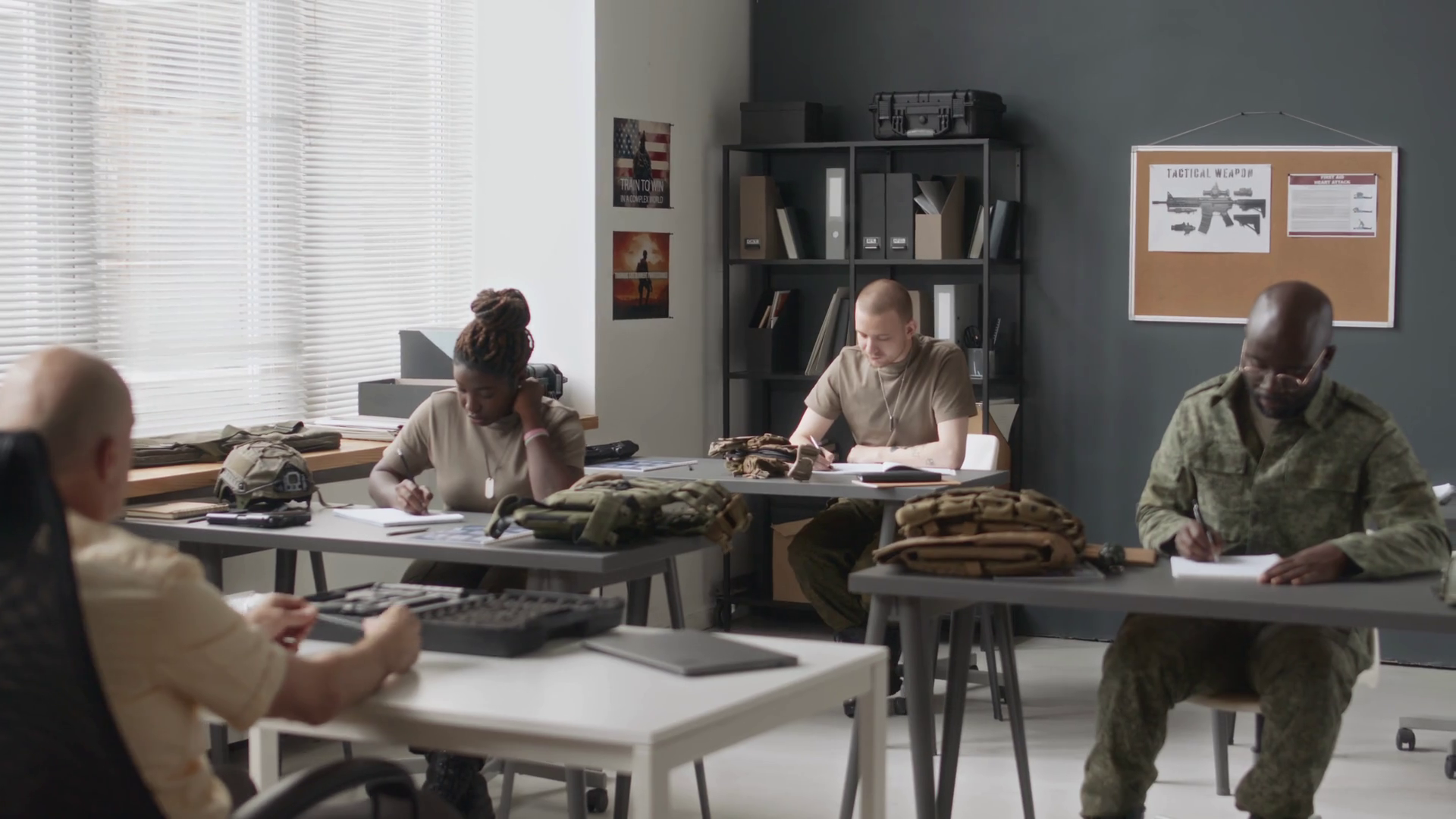 Wide Shot Of Diverse Cadets Studying Stock Footage SBV-348712902 ...