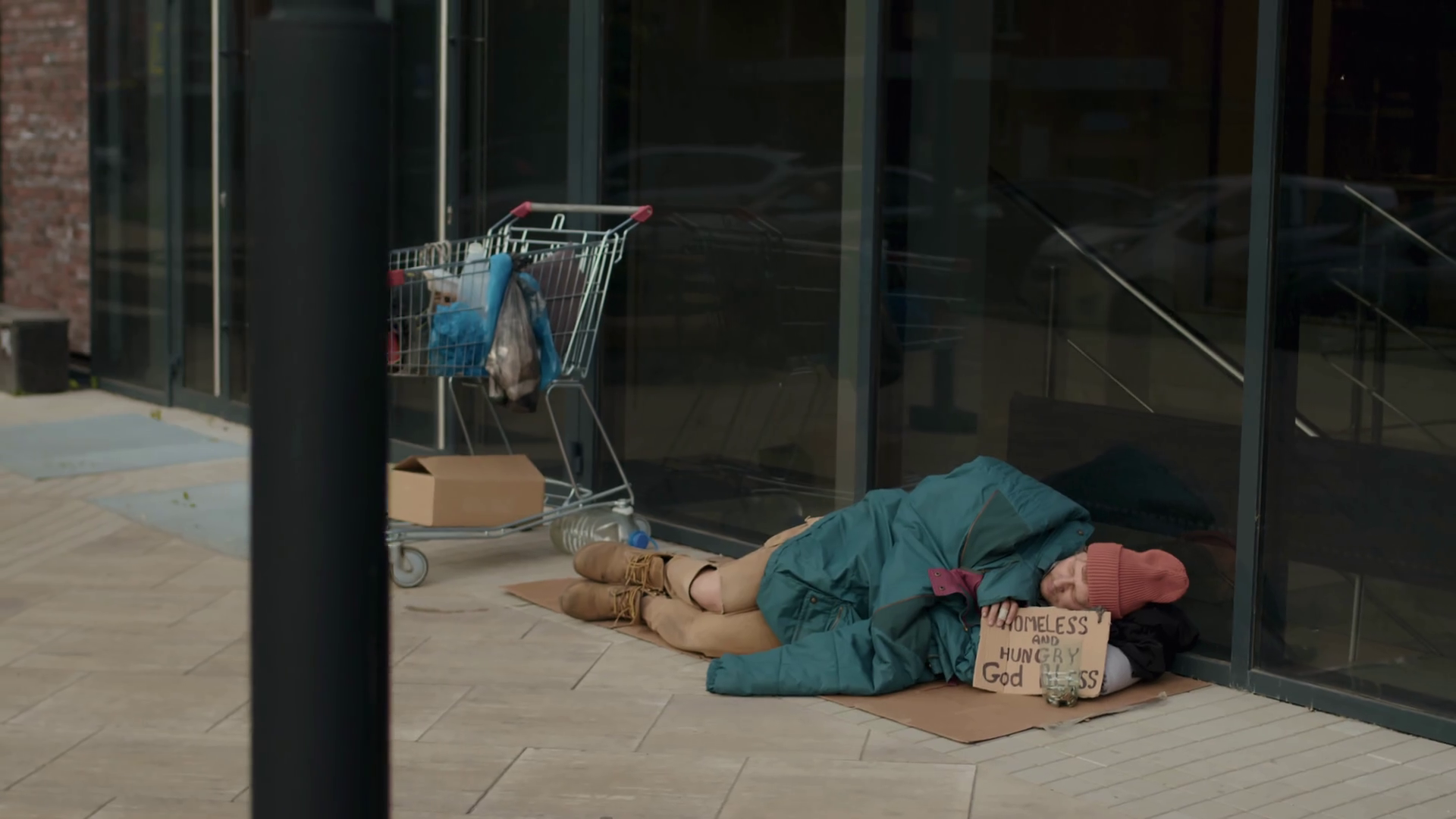 Medium Long Shot Of Poor Homeless Man Stock Footage SBV-348377107 ...