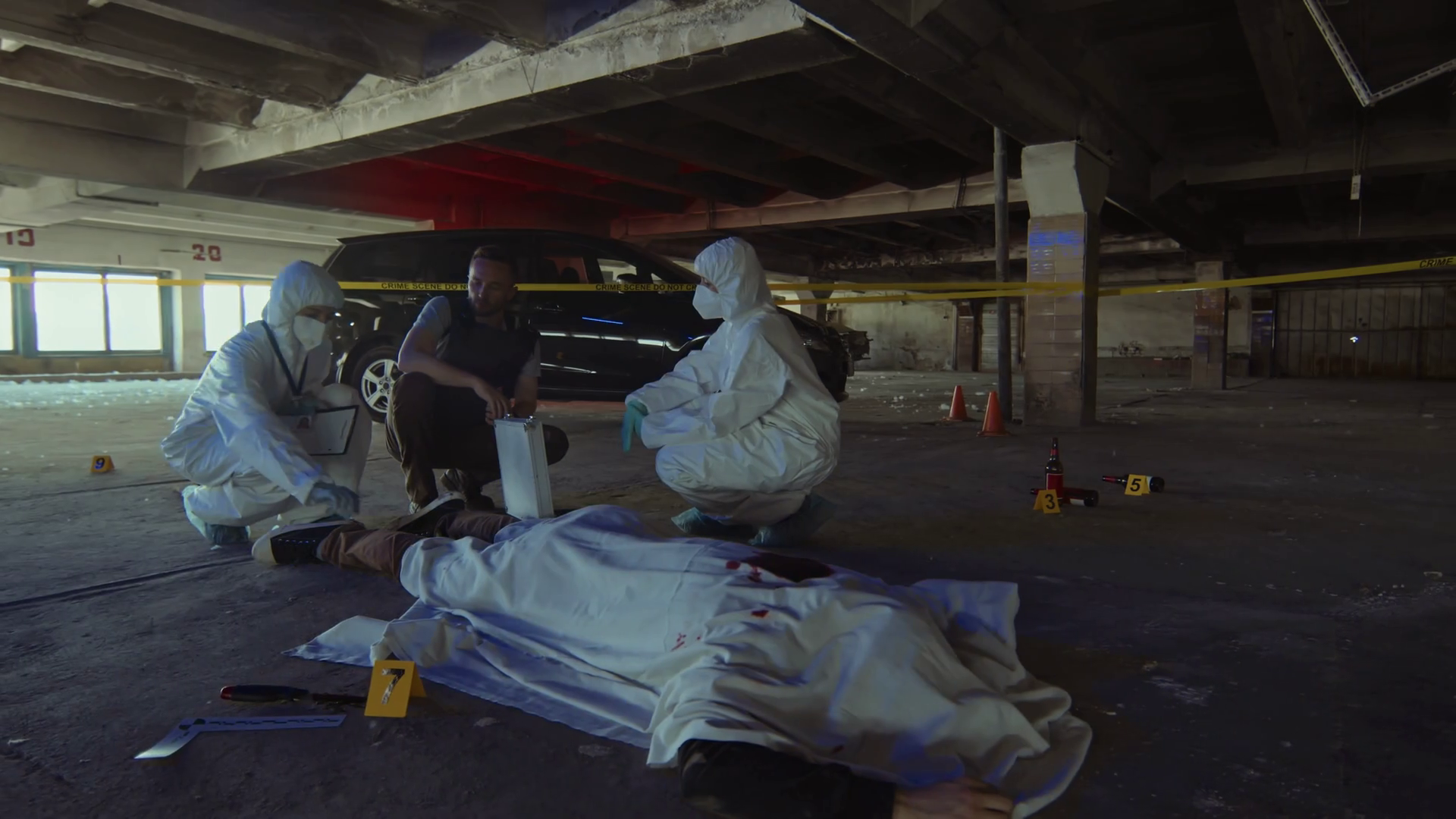 Full Arc Shot Of Two Unrecognizable Forensic Stock Footage SBV ...