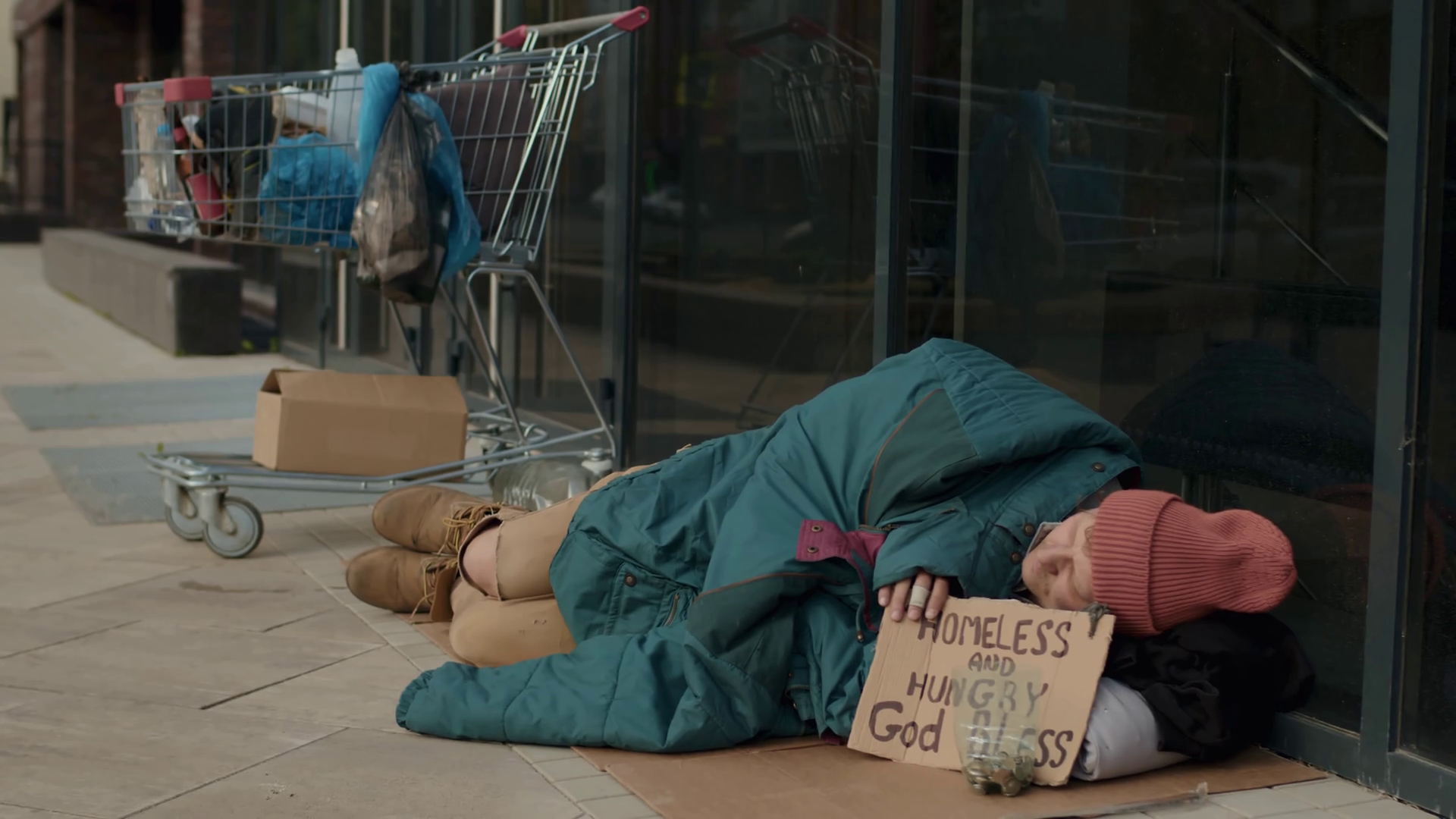 Long Shot Of Sleeping Homeless On Cardboard Stock Footage SBV-348377368 ...