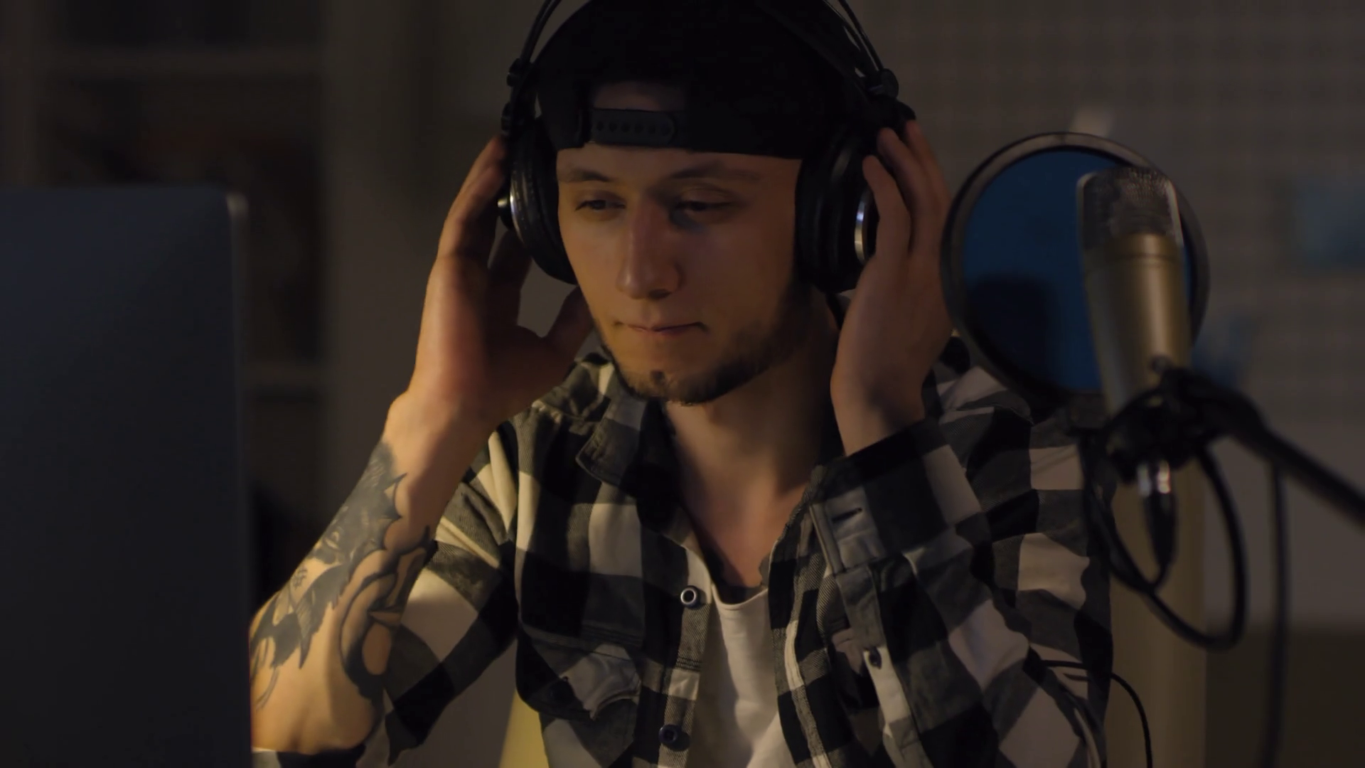 Young Man Sitting In Home Recording Studio Stock Footage SBV-338310396 ...