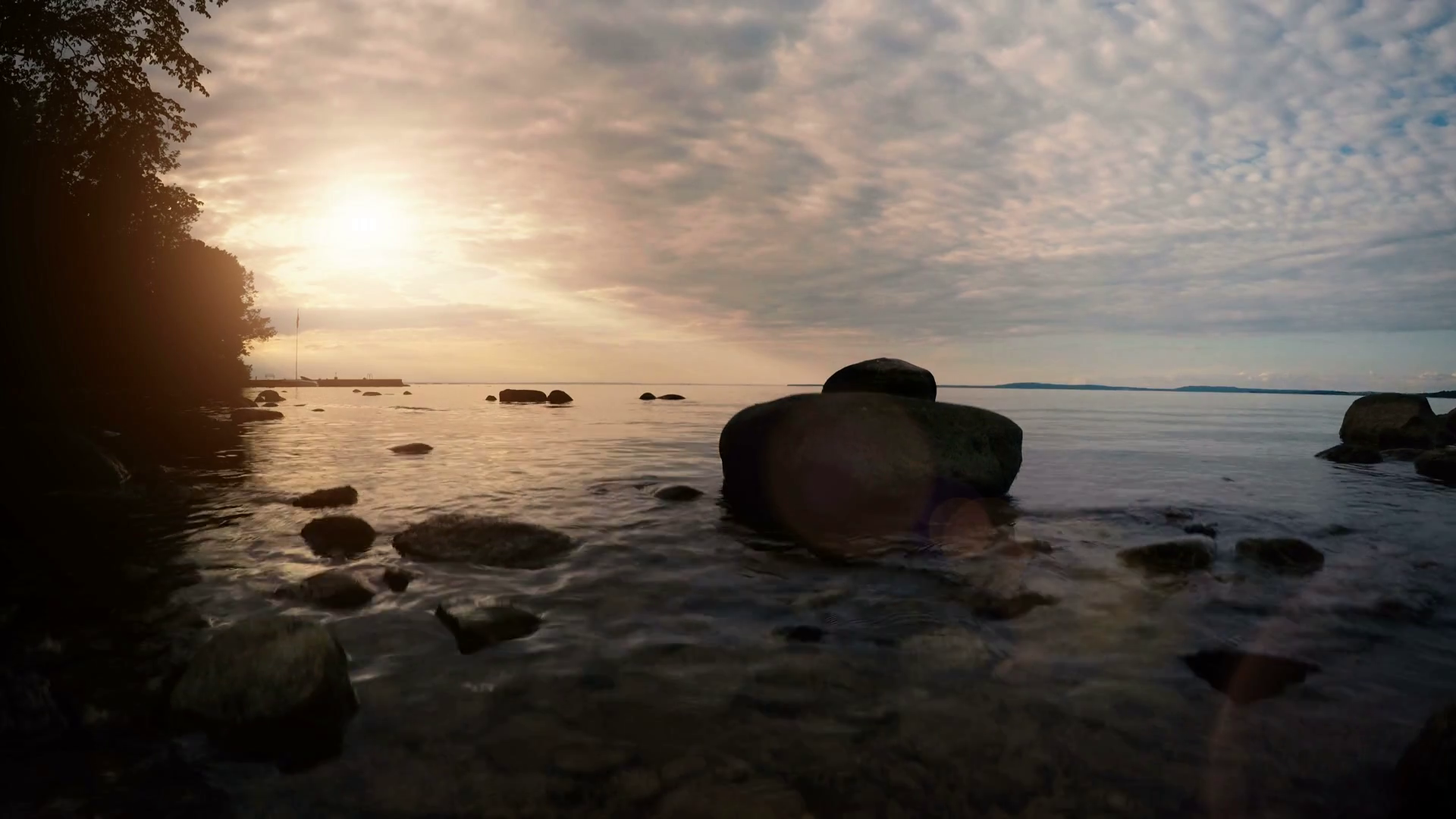 Calm and beautiful nature scene with sunset over lake Stock Video ...