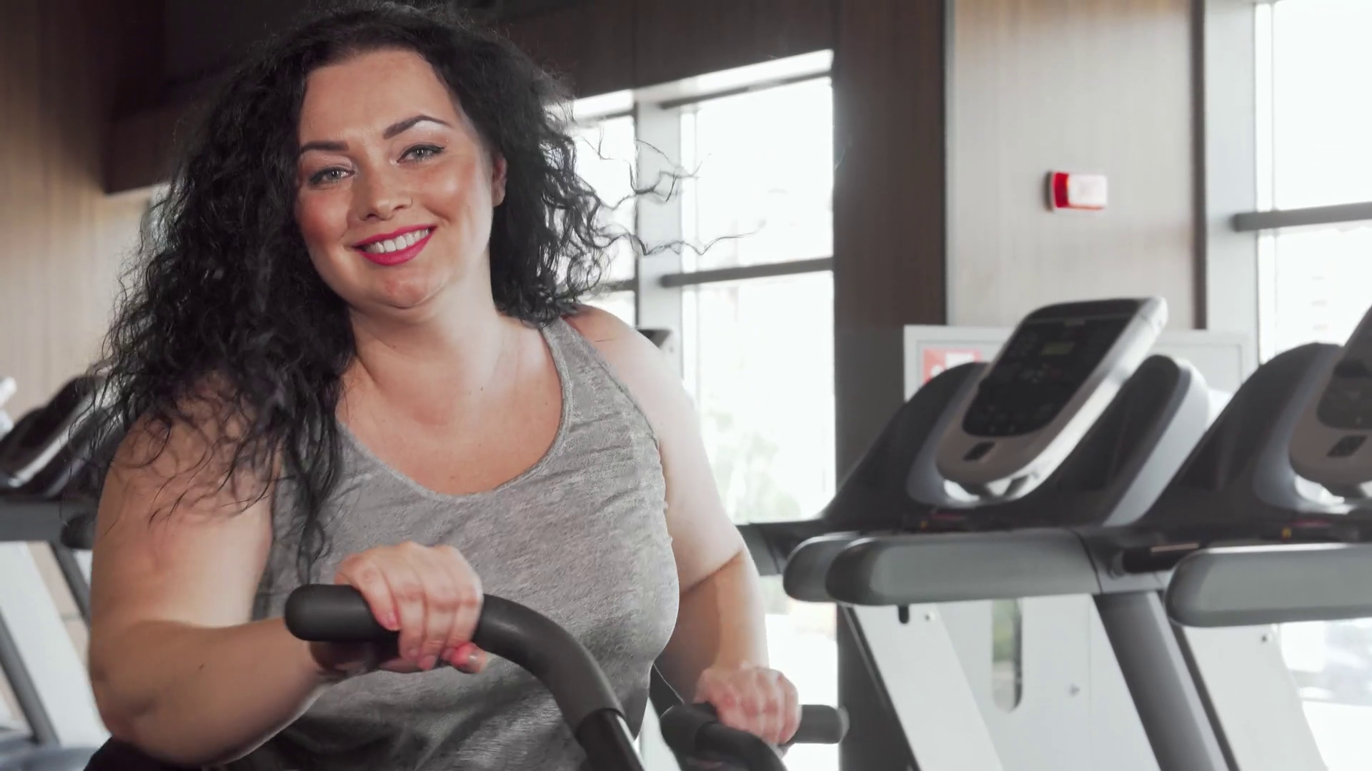 Cheerful Plus Size Woman Smiling Exercising Stock Footage SBV-352093006 ...