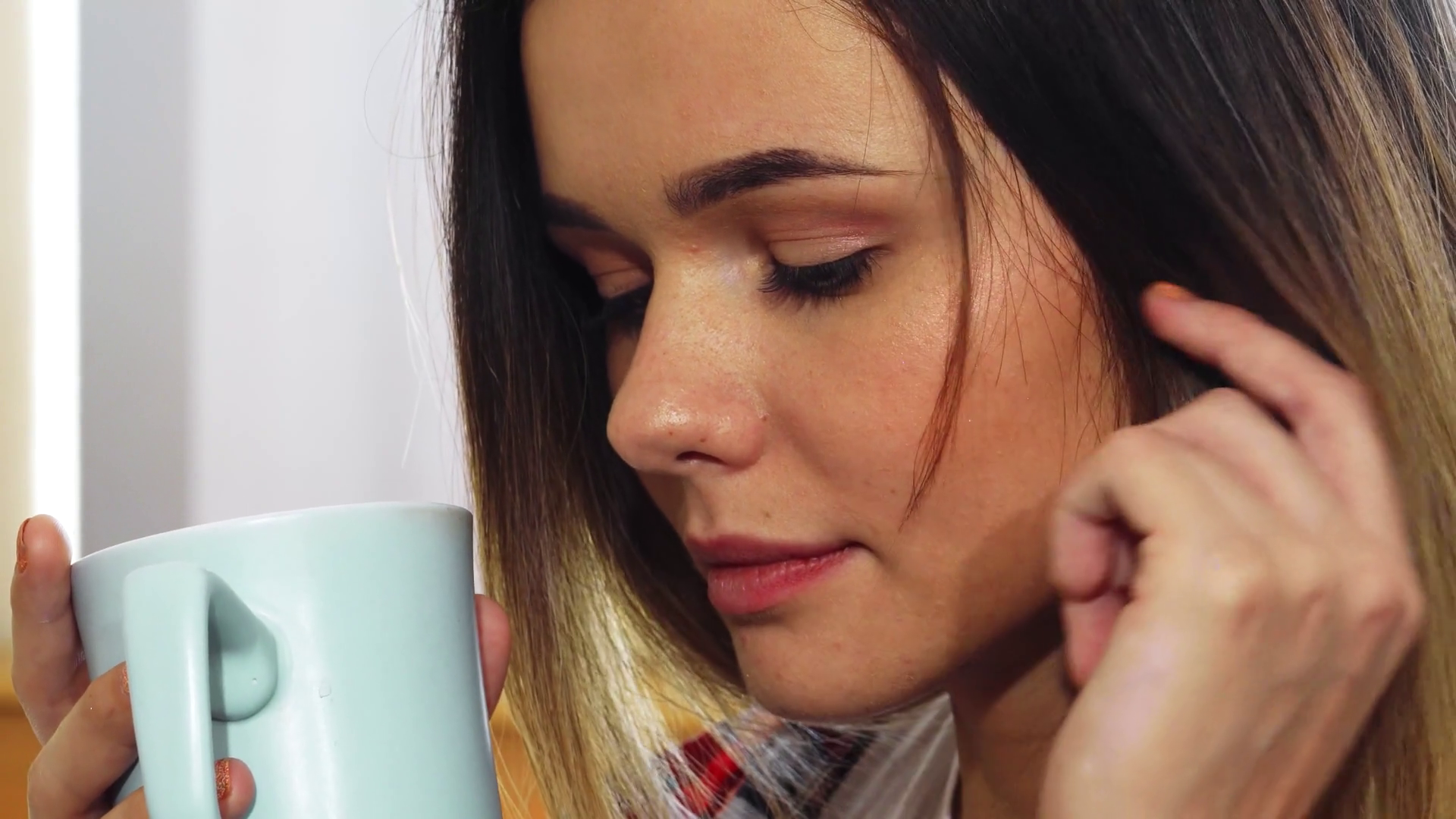 Young Girl Sipping From Mug Lost In Thought Stock Footage SBV-352132020 ...