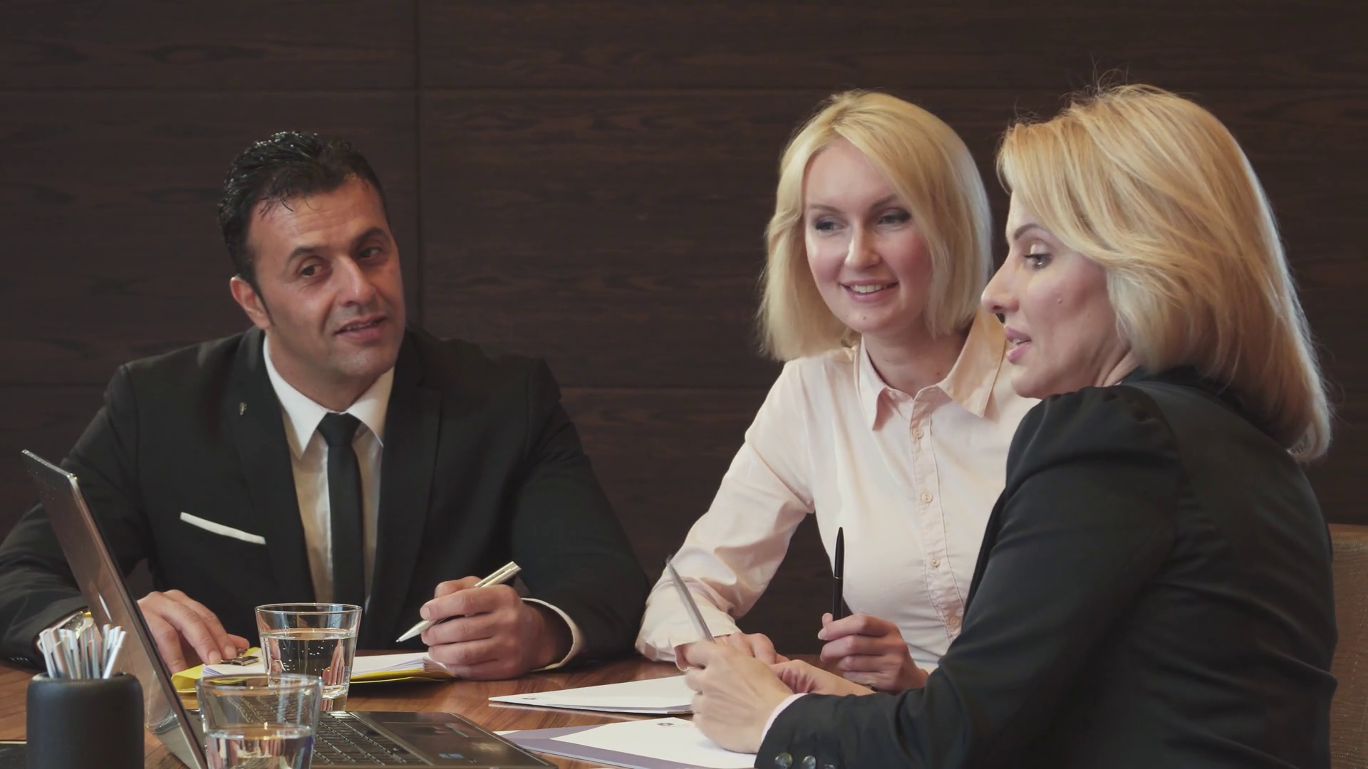 Dynamic Trio Of Business Partners Engaged In Stock Footage SBV ...