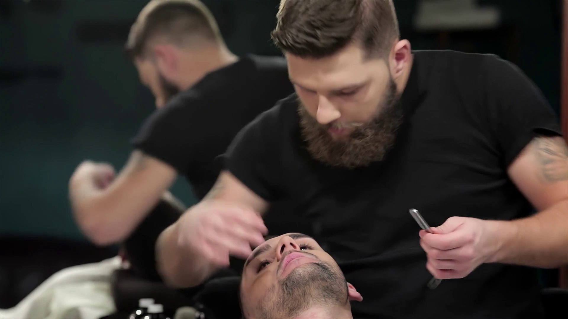 Young Man Enjoying Old-fashioned Shave With Stock Footage SBV-352171433 ...