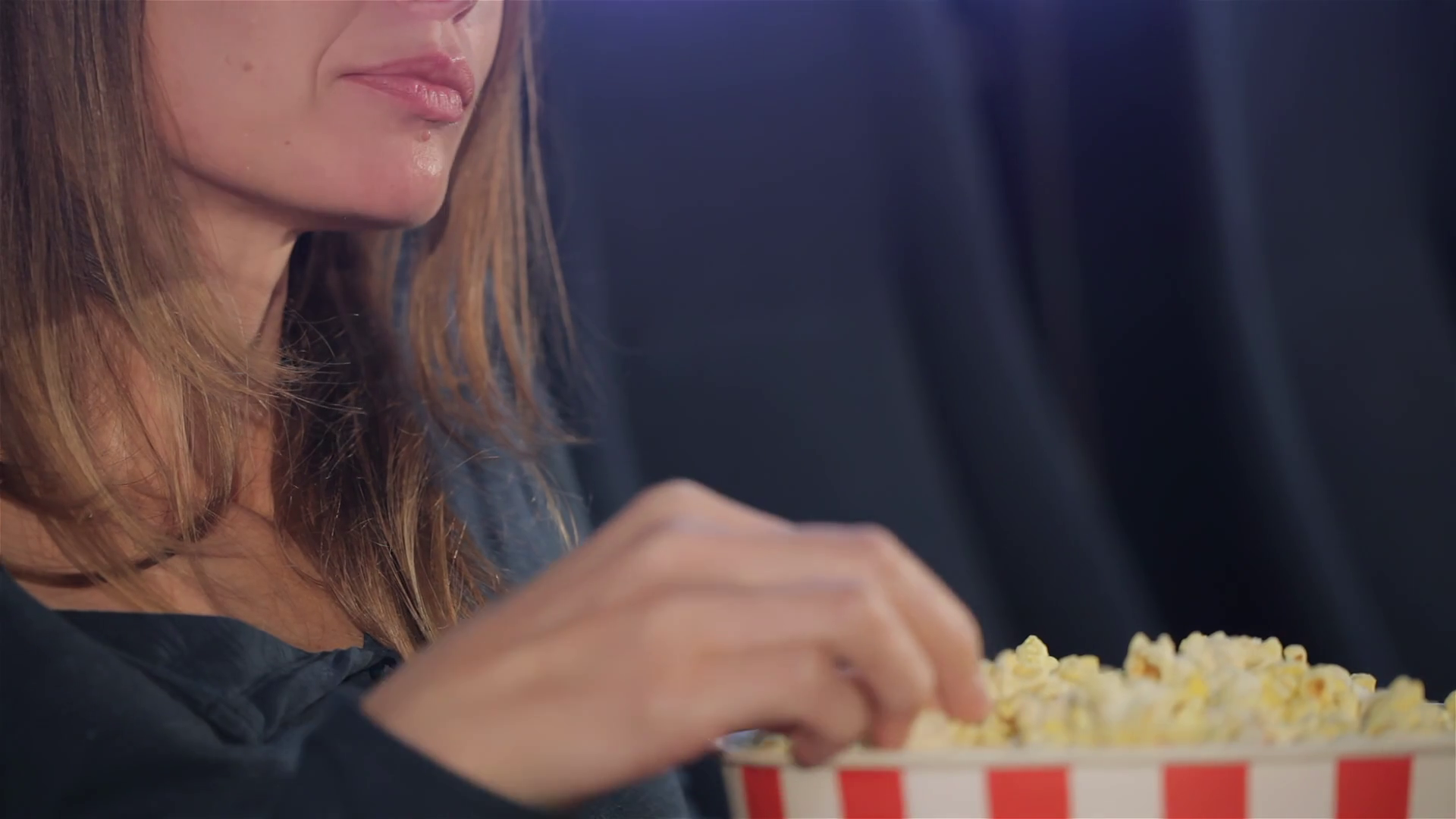 Woman Takes Flakes Of Popcorn From Bucket Stock Footage SBV-348405317 ...