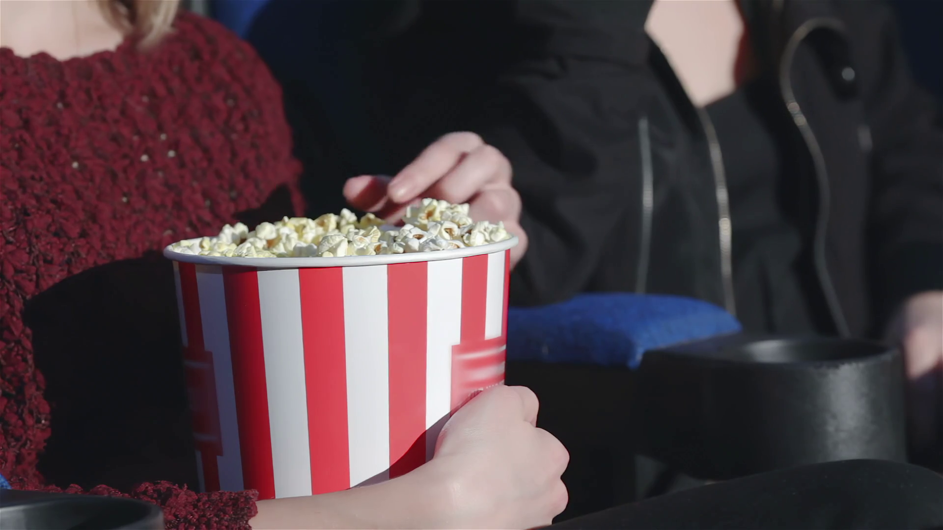 Close Up Hand Holding Bucket Of Popcorn Stock Footage SBV-348502676 ...