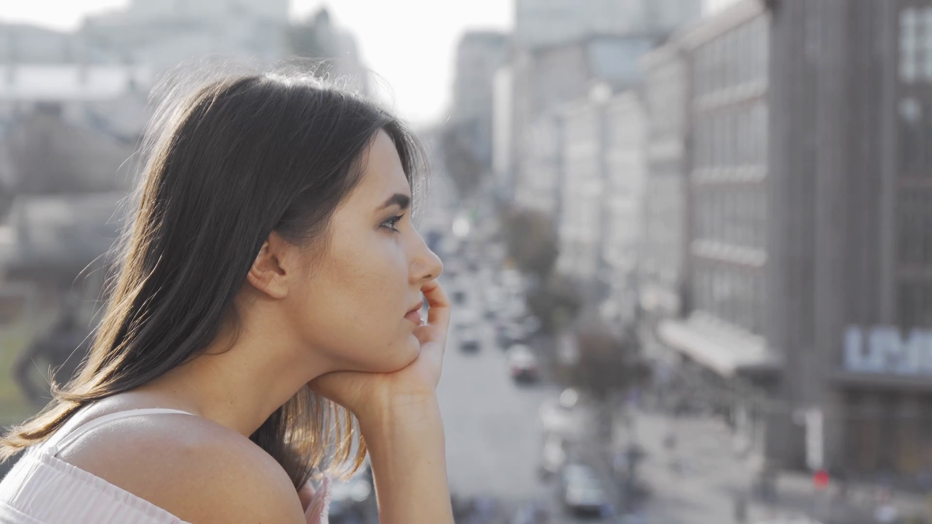 Sad Woman Looking Away At Blurry City Streets Stock Footage SBV ...