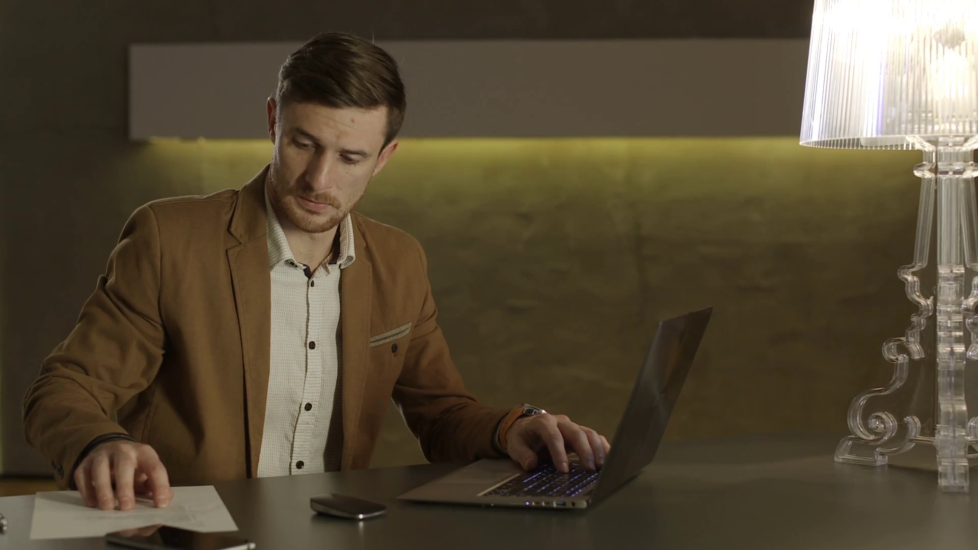 Businessman Looking With Interest At Laptop Stock Footage SBV-309934776 ...