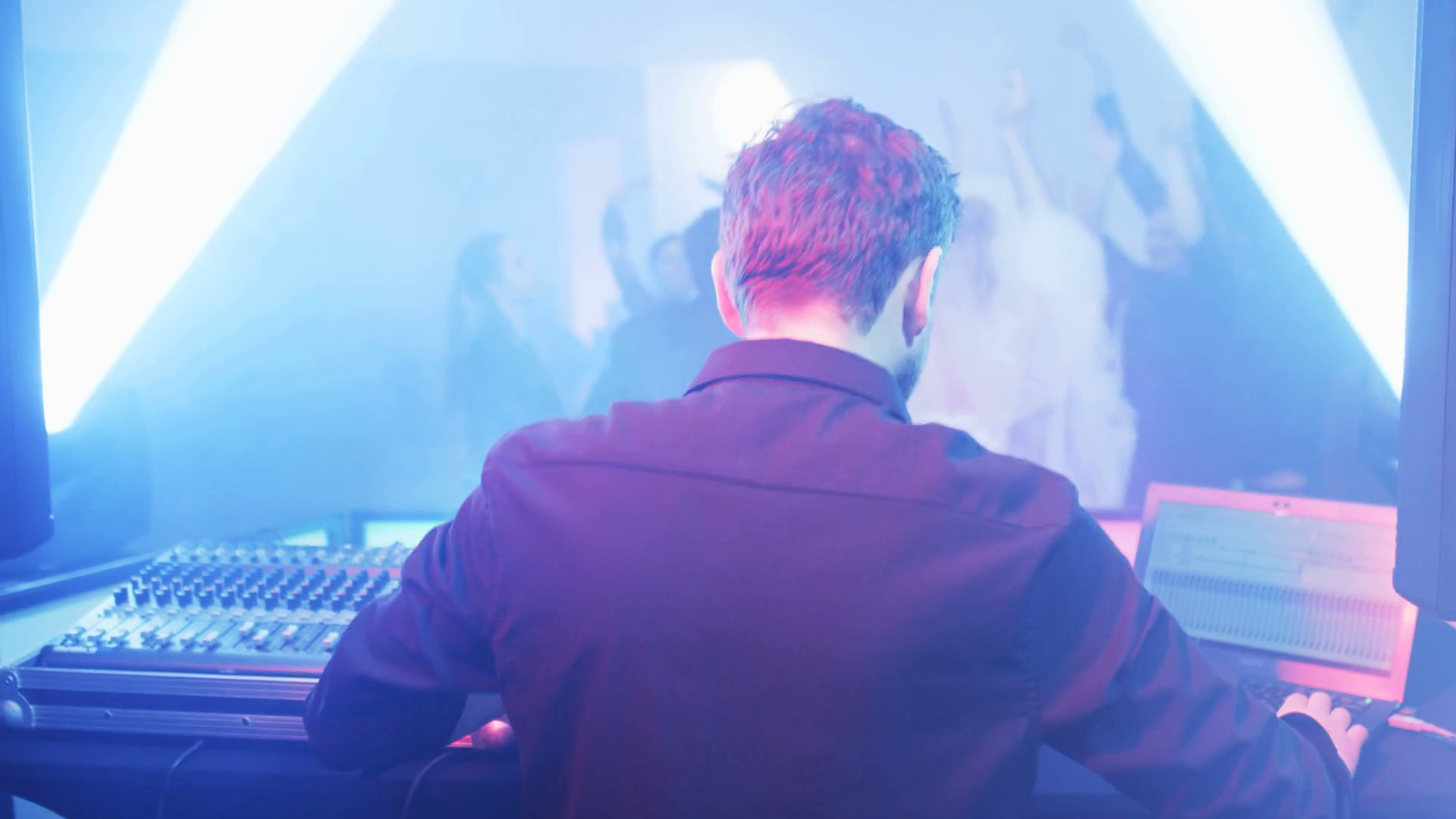 Dj Sitting In Front Of Dj Console Seen From Stock Footage SBV-312276070 ...