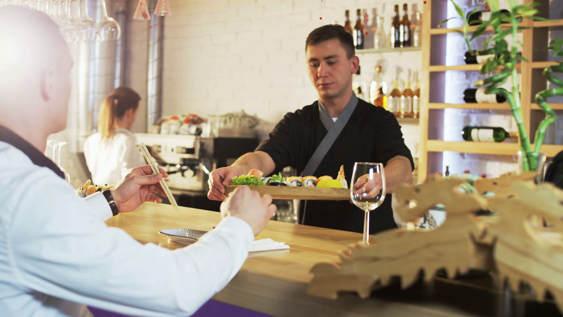 Man Receives Sushi Serving Starts To Eat Stock Footage SBV-312029447 ...