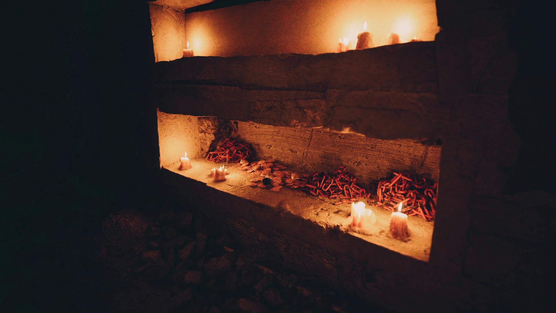 Candles Illuminate Altar In Dimly Lit During Stock Motion Graphics SBV ...