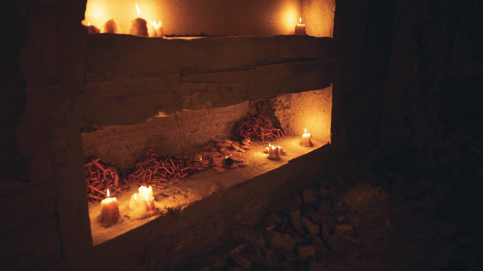 Candles Offerings In Dimly Lit Altar Setting Stock Motion Graphics SBV ...