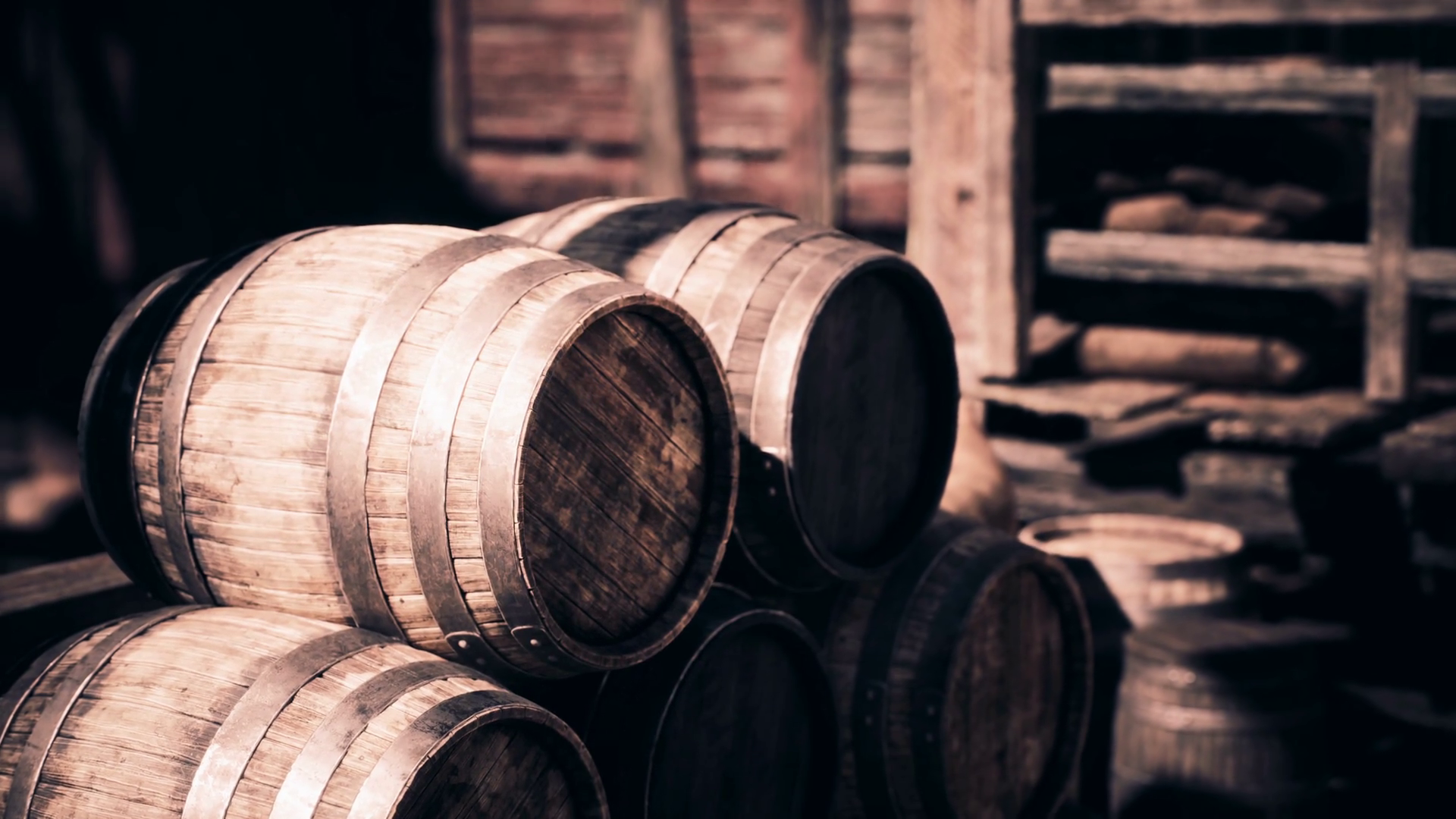 Rustic Wooden Barrels Stacked In Sunlit Barn Stock Motion Graphics SBV ...