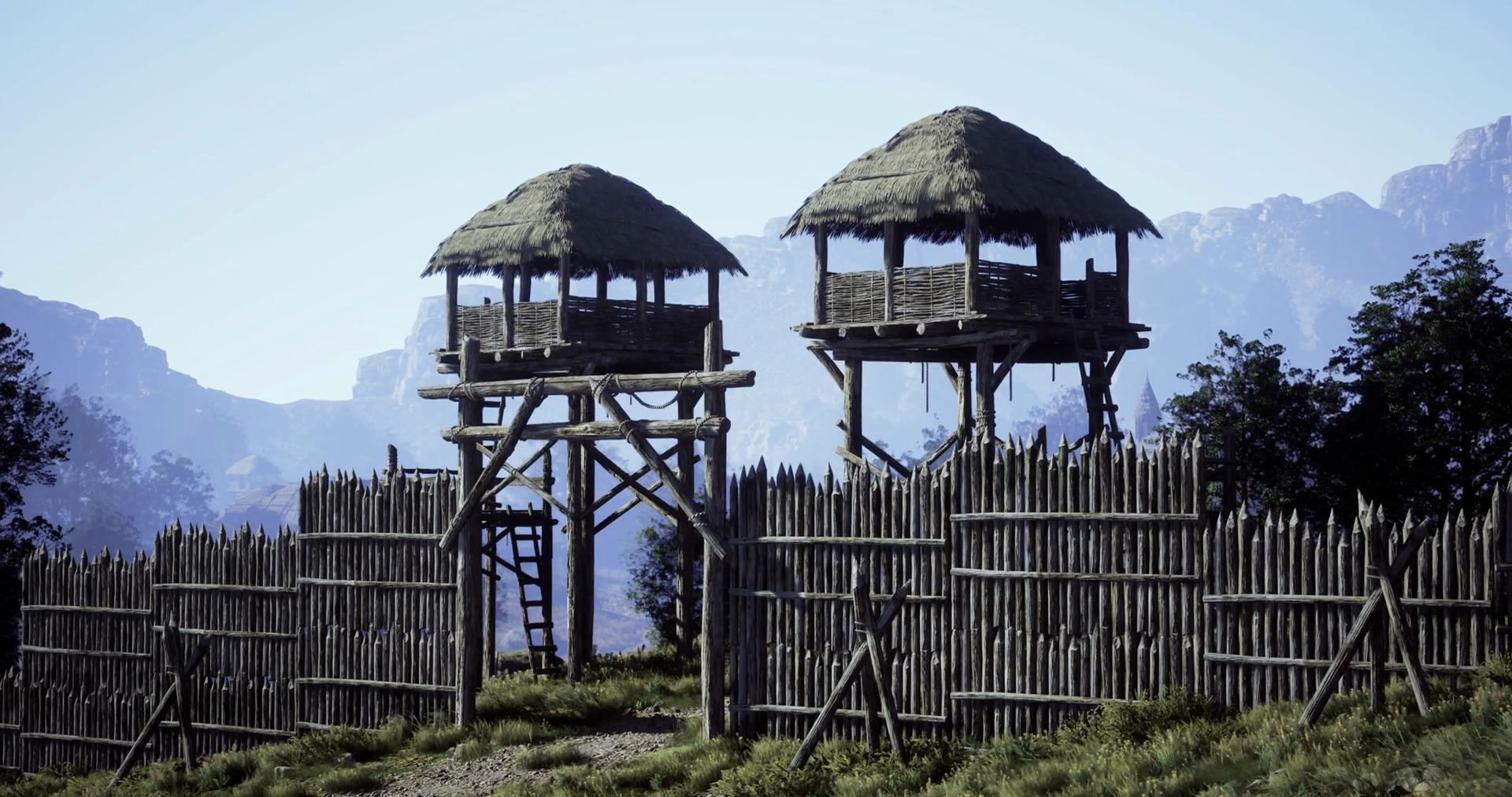 Ancient Wooden Watchtowers Surrounded Tall Stock Motion Graphics SBV ...