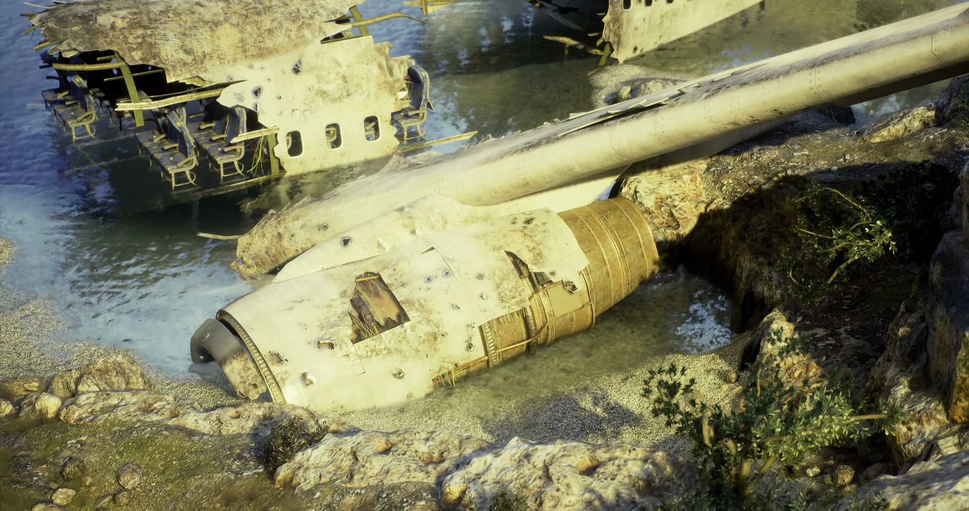 Wreckage Of Sunken Aircraft Near Rocky Shore Stock Motion Graphics SBV ...
