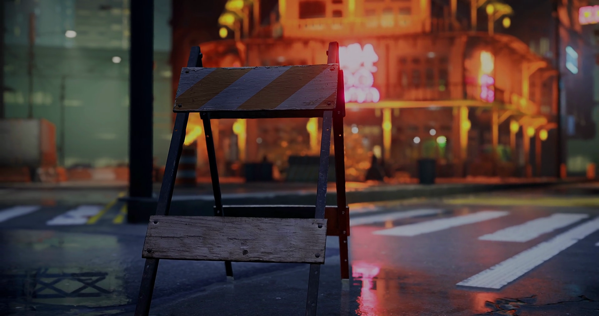 Construction Barrier Stands In Wet Street Stock Motion Graphics SBV ...