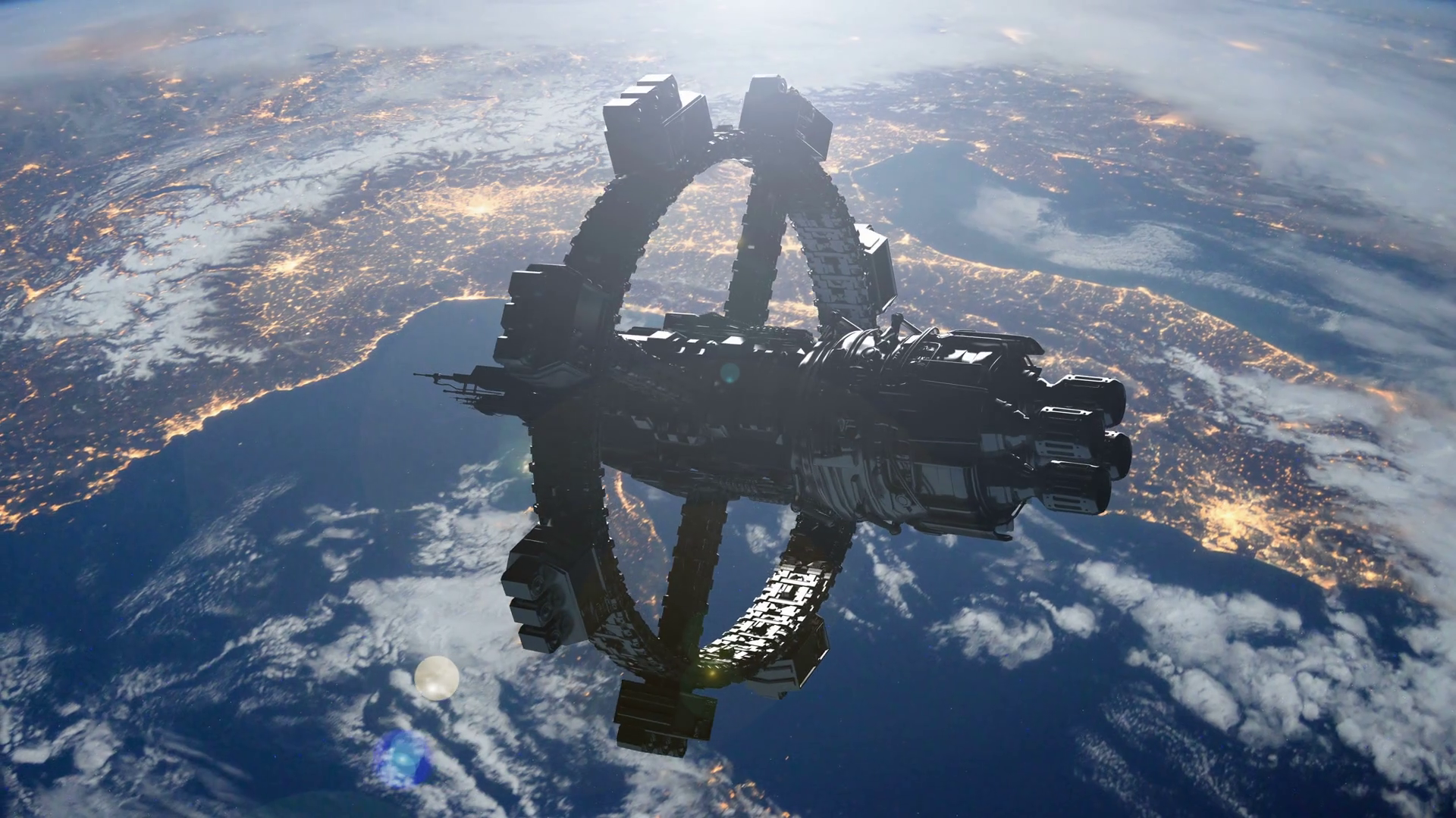 Space Station Orbiting Earth Elements Of Stock Footage SBV-309934973 ...