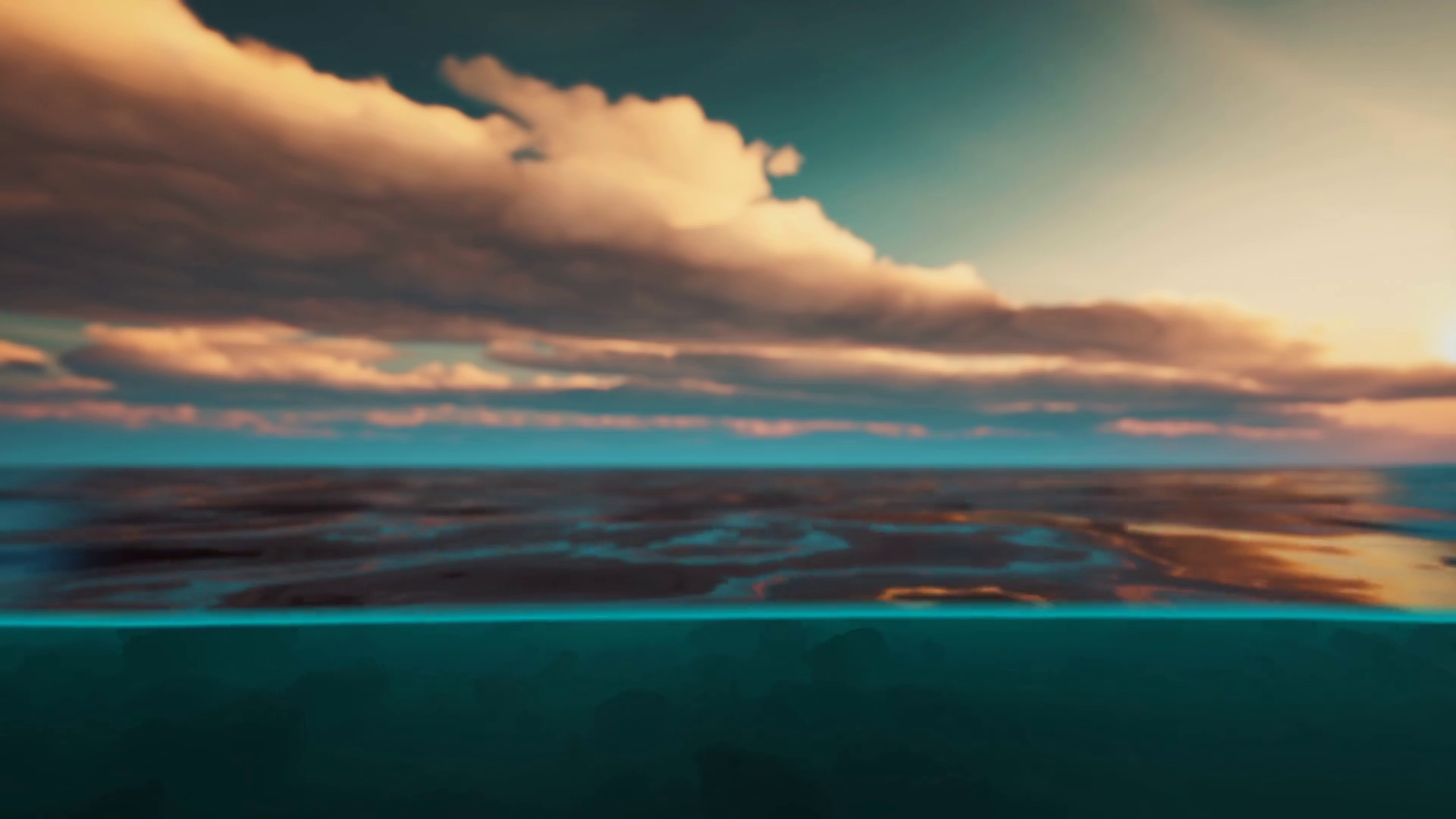 beautiful day on the sea with splitted by waterline underwater part ...