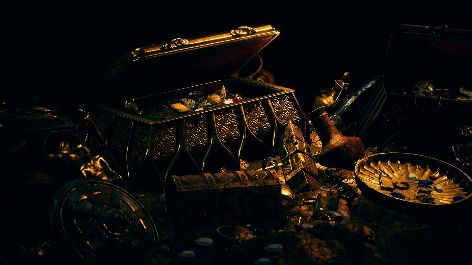 Treasures In Dark Cave With Coins Diamonds Stock Motion Graphics SBV ...