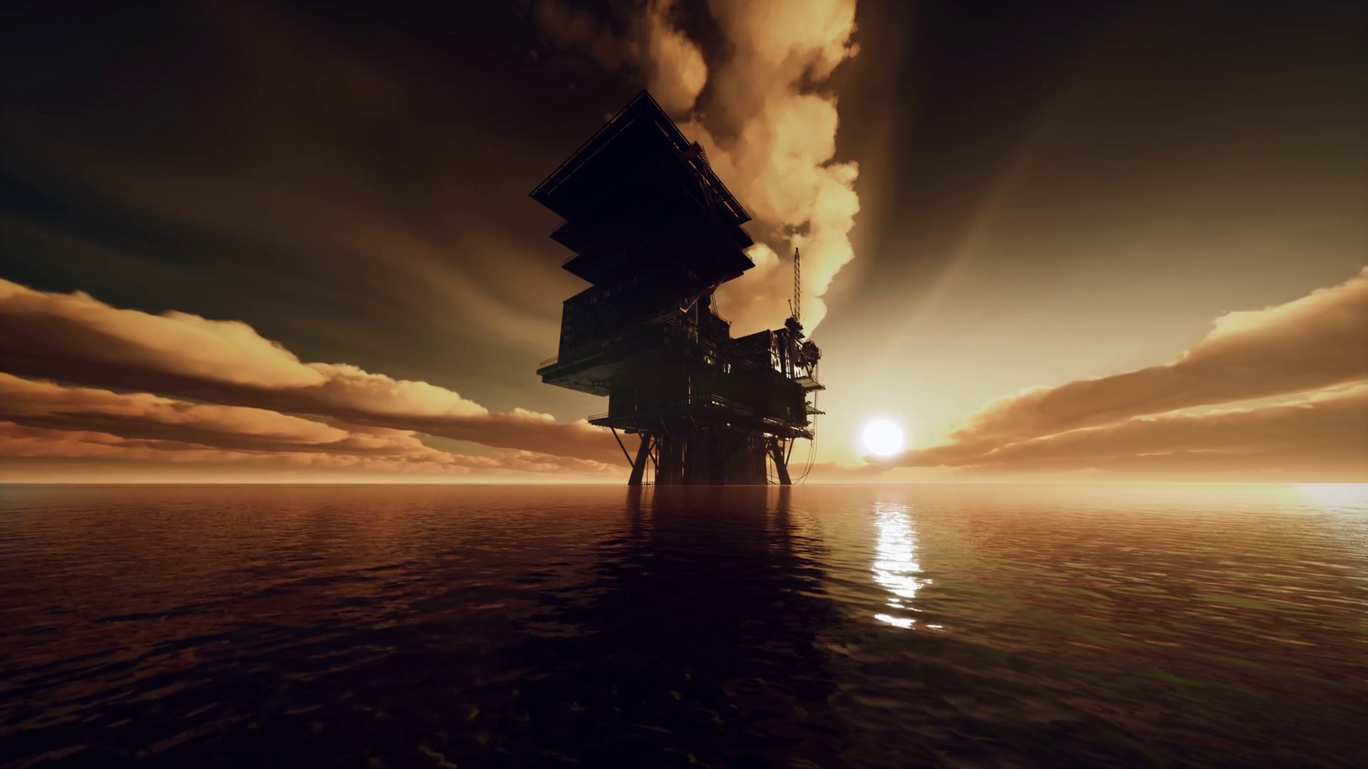 Aerial view offshore drilling rig at the offshore location during ...