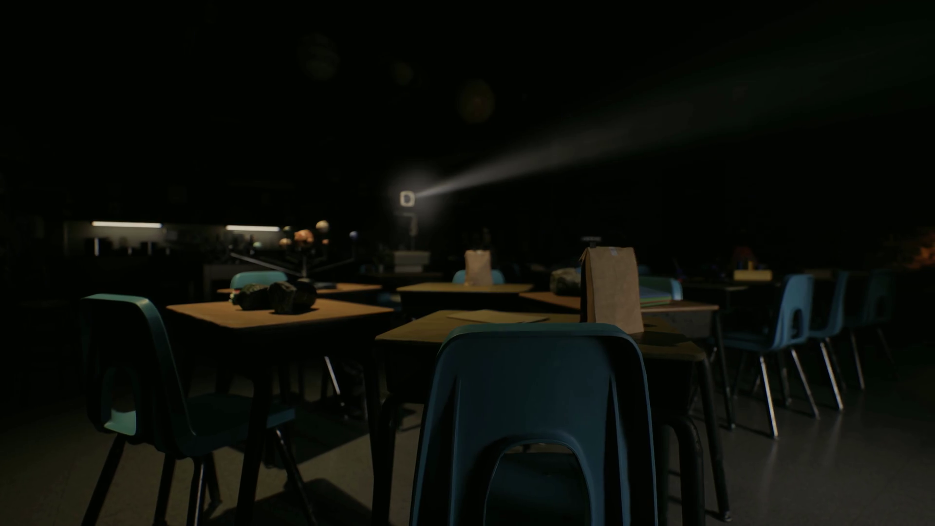 A Dimly Lit Classroom With Tables Chairs Stock Motion Graphics SBV ...