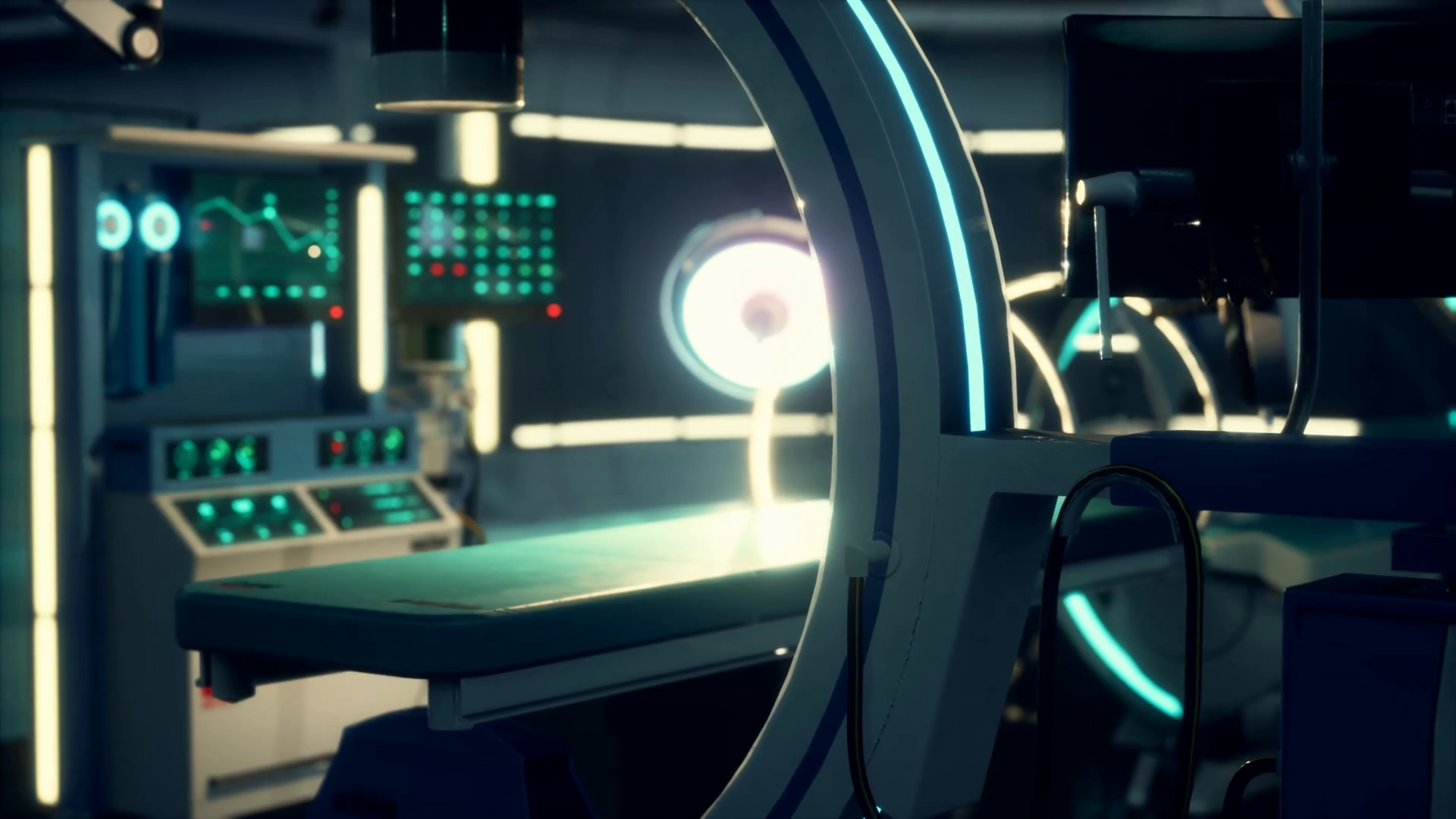 futuristic sci fi MRI Scanner medical equipments in hospital Motion ...