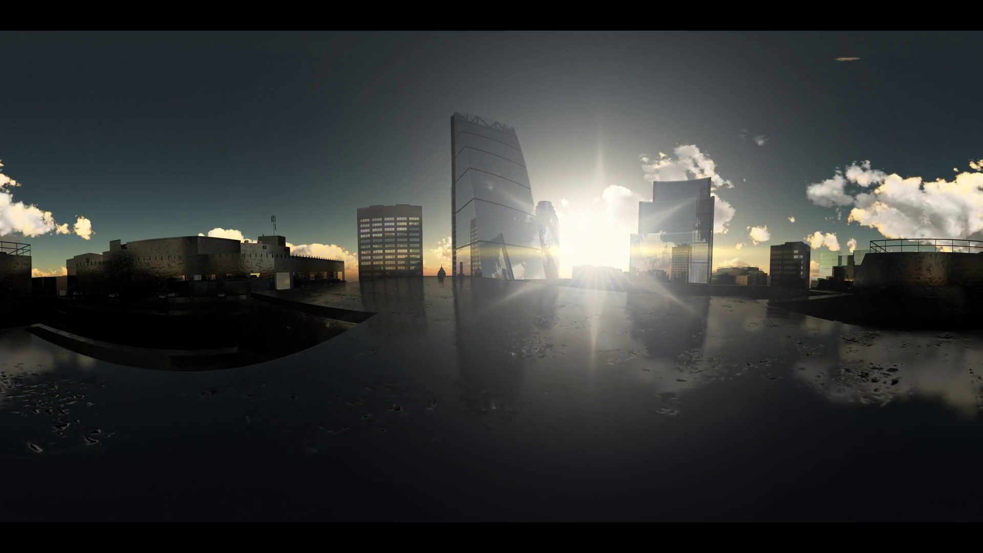 hyperlapse vr 360. sunshine and clouds above London city in virtual ...
