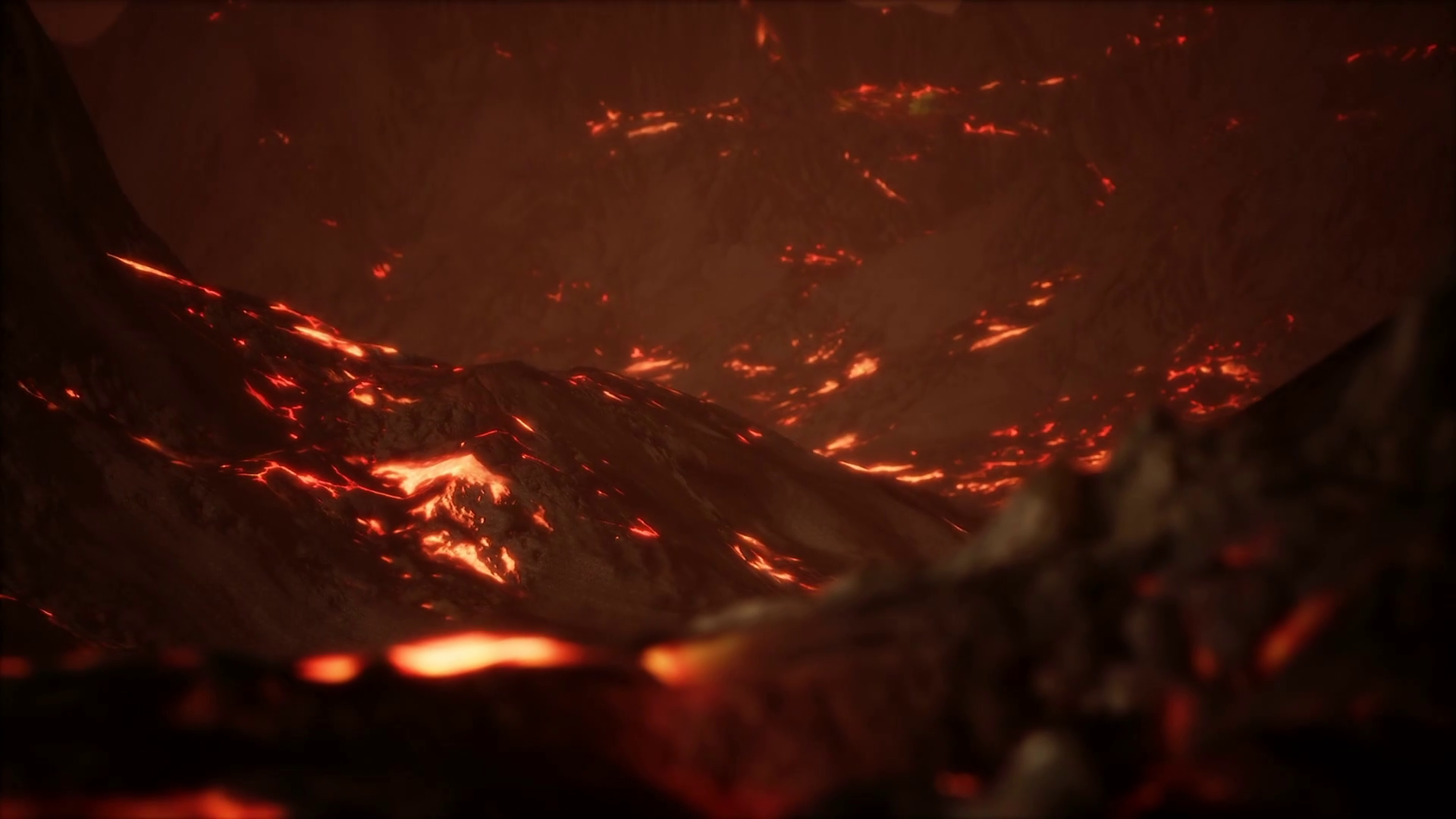 Red Orange vibrant Molten Lava flowing onto grey lavafield and glossy ...