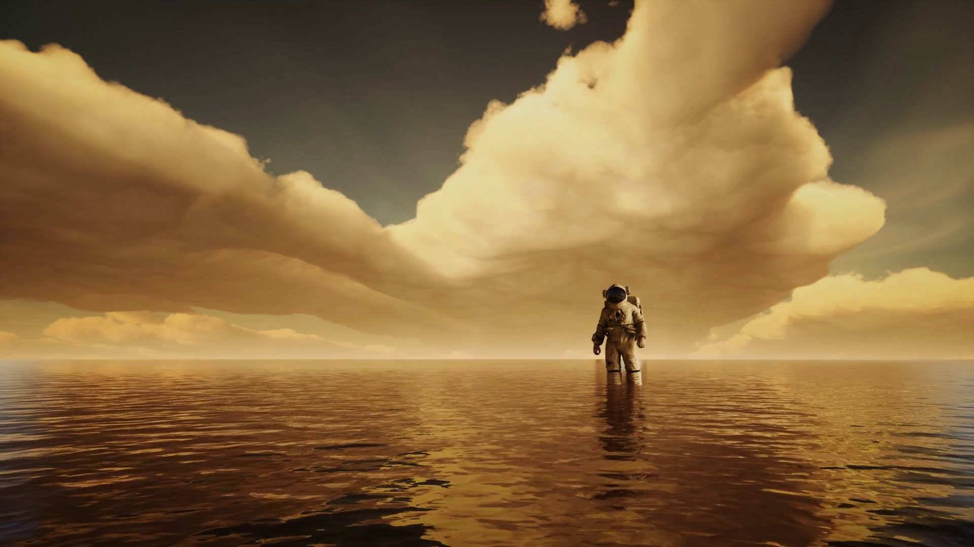 Spaceman In Sea Under Clouds At Sunset Stock Motion Graphics SBV ...