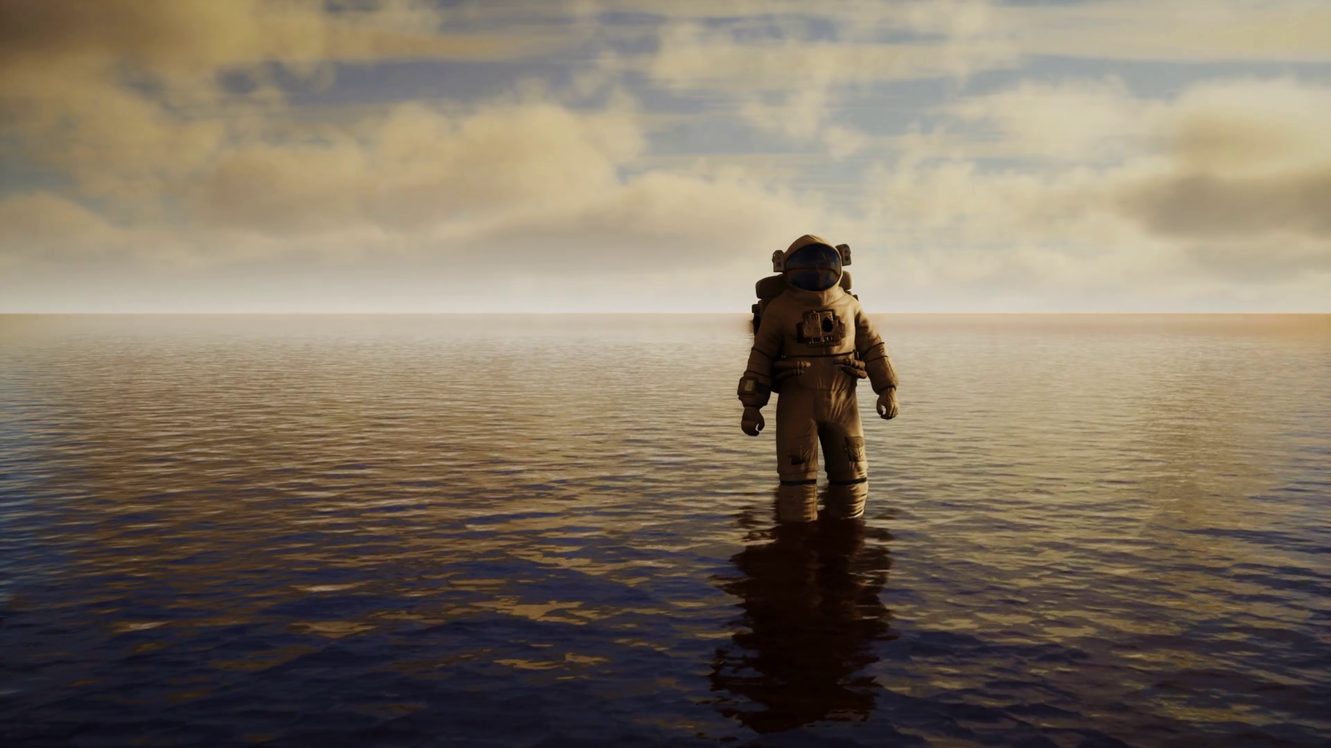 Spaceman in the sea under clouds at sunset Motion Background 00:10 SBV ...