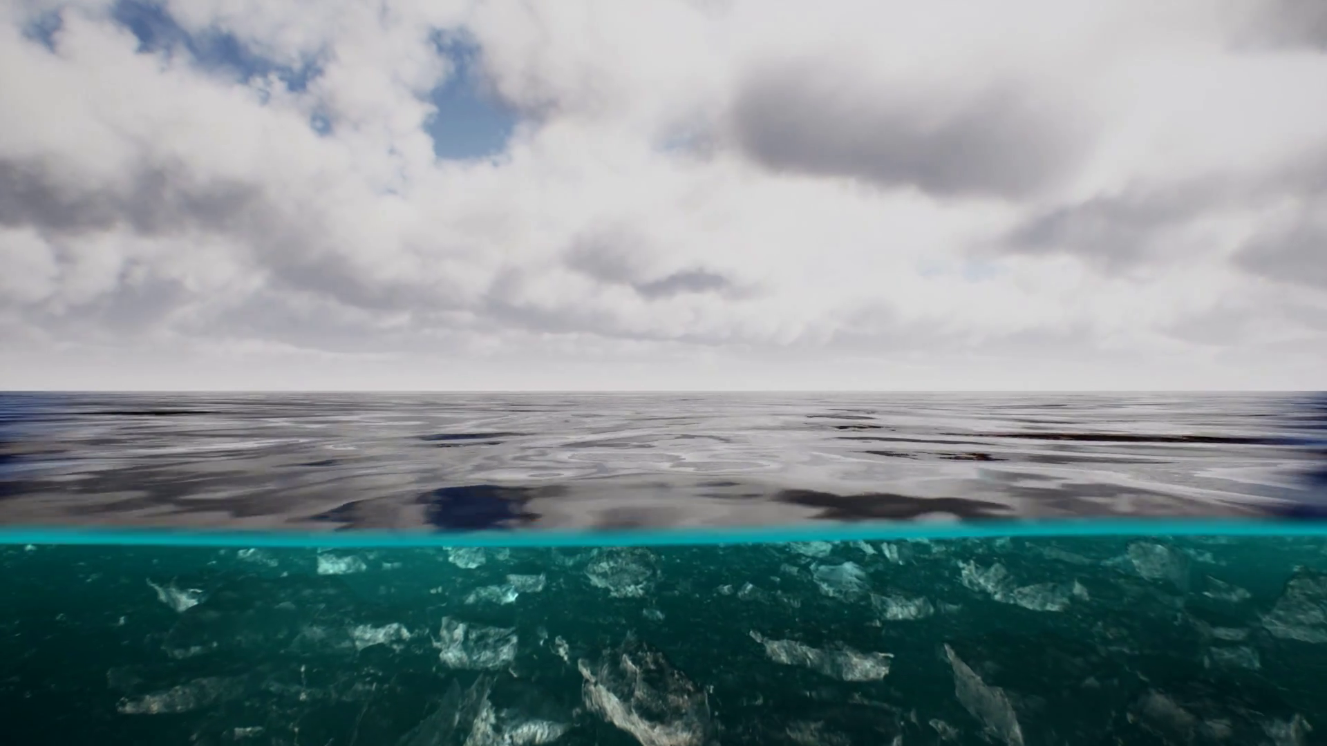 Split view over and under water in the Caribbean sea with clouds Stock ...
