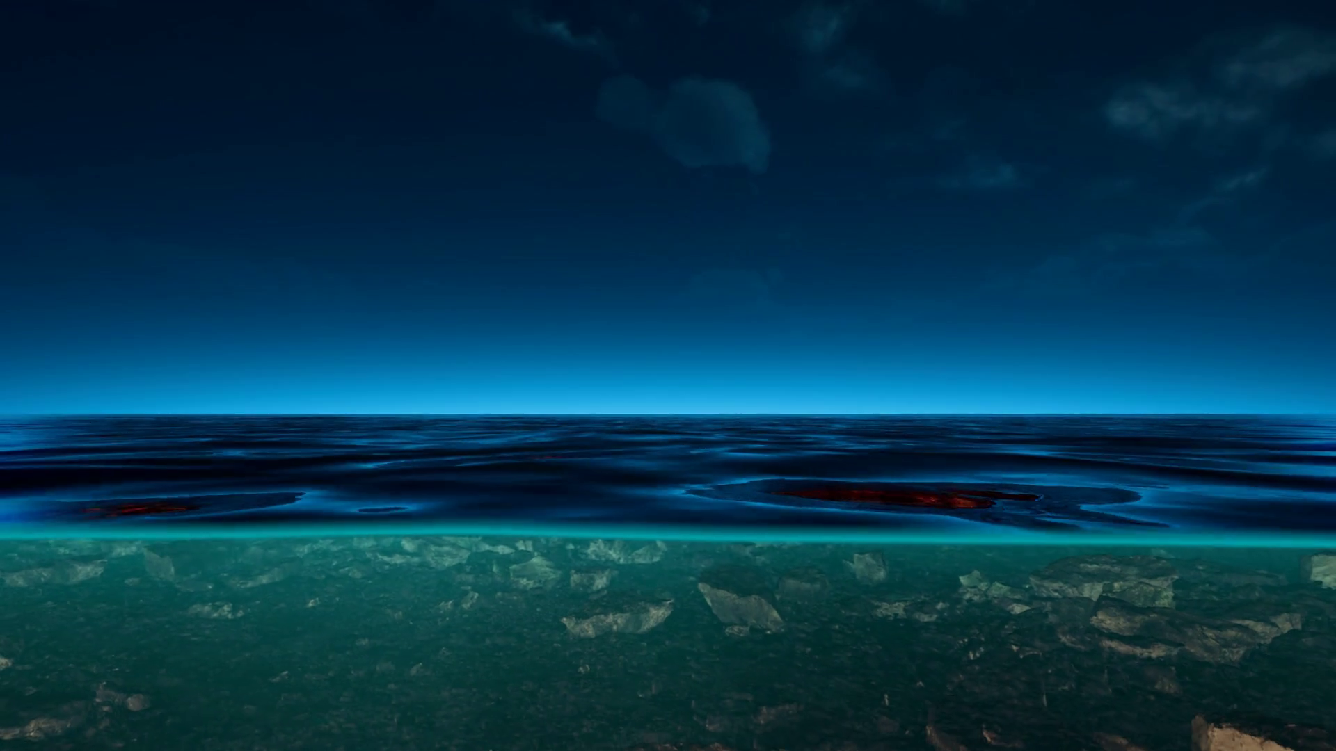 underwater view with horizon and water surface split by waterline Stock ...