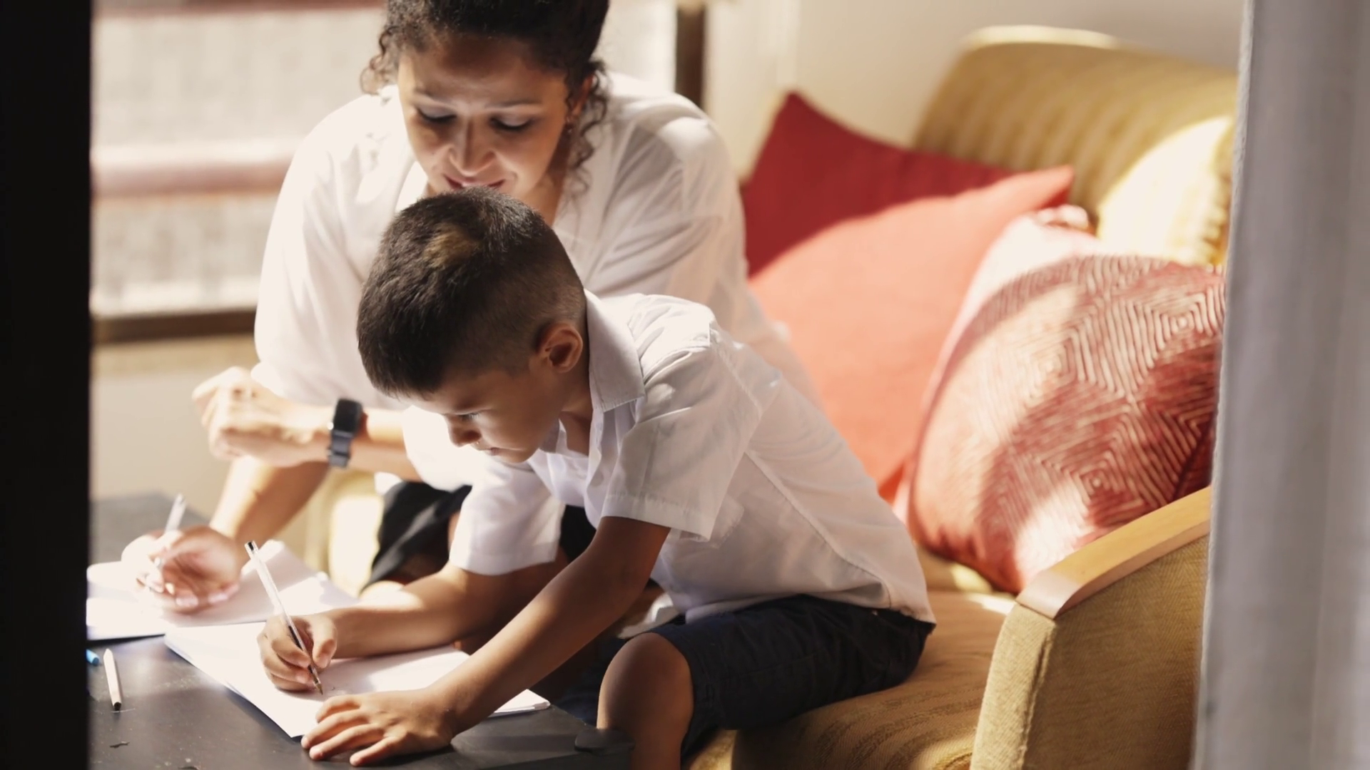 Mother Helps Son Learn Writing Skills Stock Footage SBV-352296893 ...