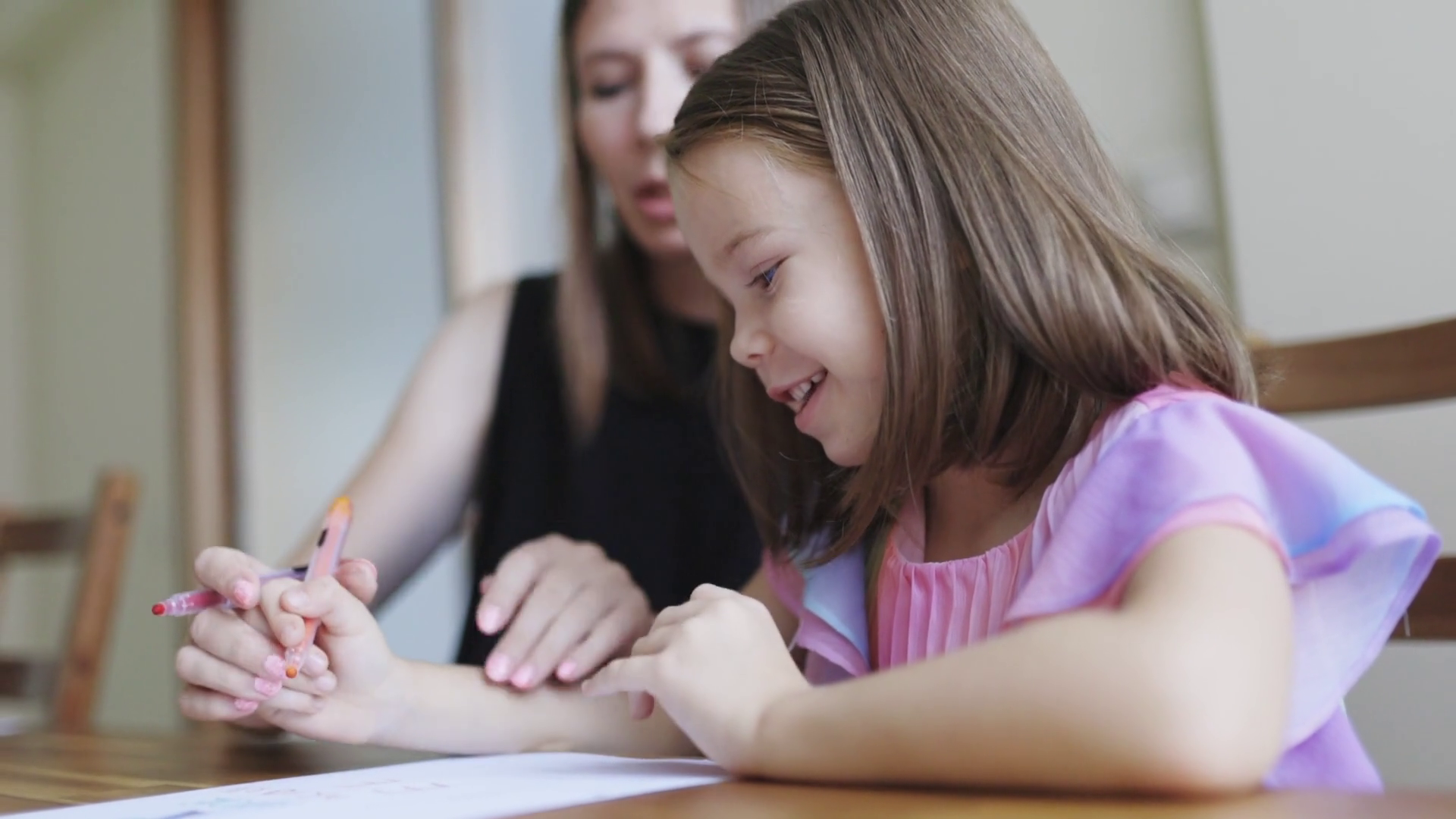 Young Girl Learning To Draw With Mother's Stock Footage SBV-352342765 ...