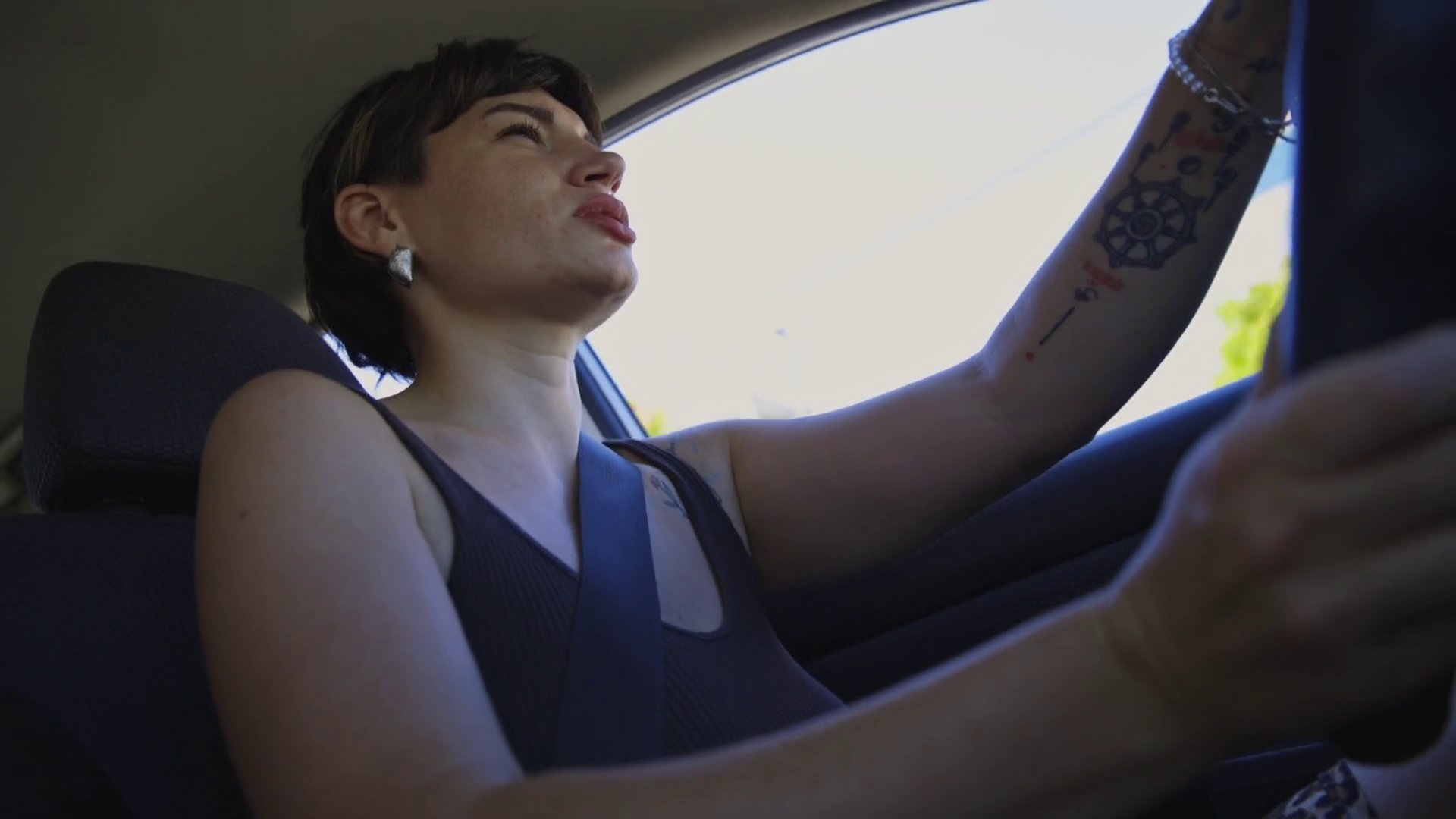 Woman Driving Car Singing Along To Music Stock Footage SBV-352361466 ...
