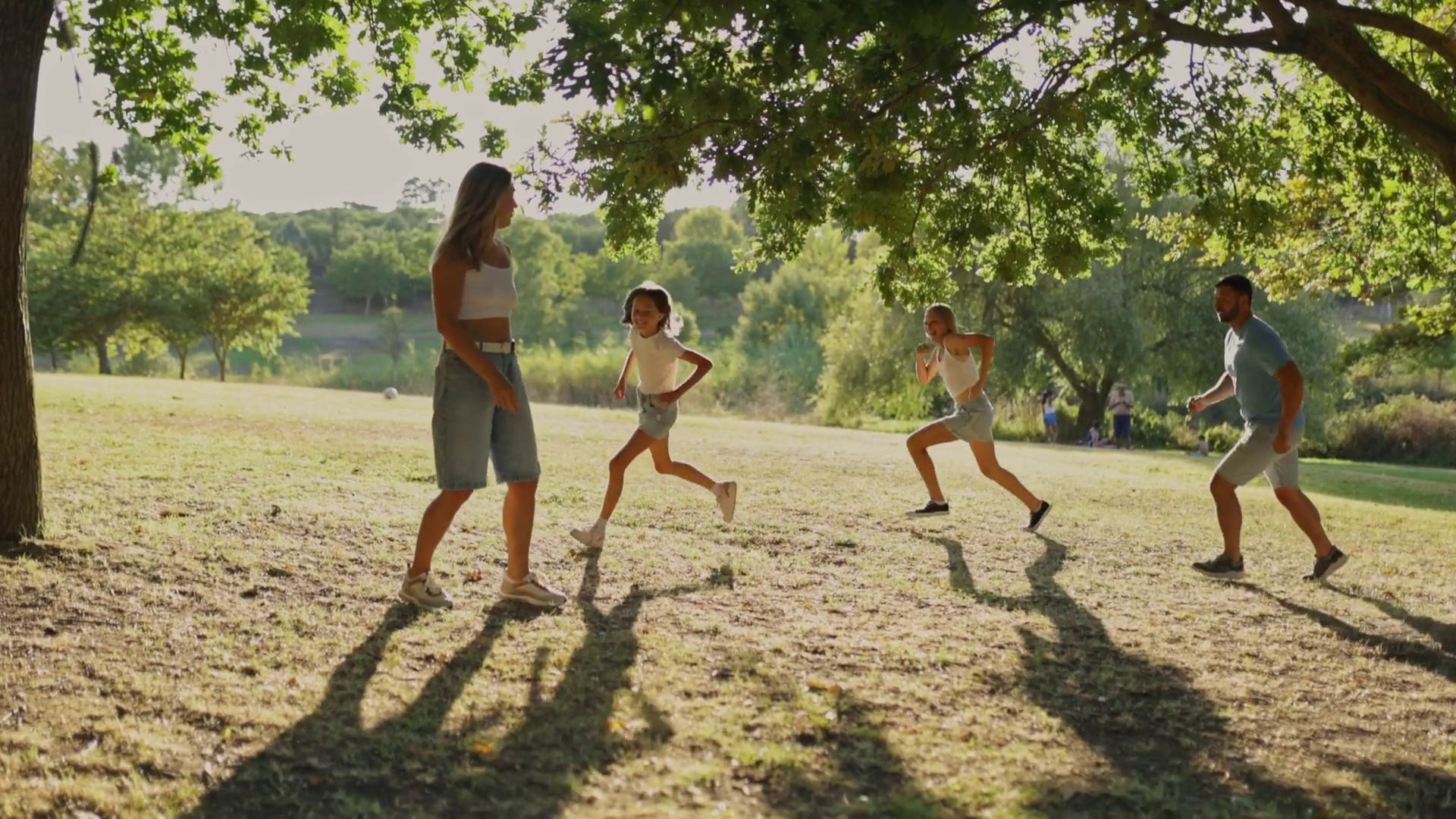 Happy Family Playing Tag In Sunny Park Stock Footage SBV-352483278 ...