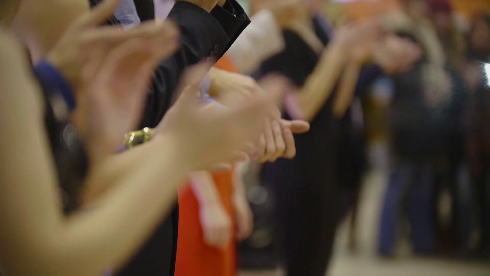 People in cocktail dresses at party applaud - clapping hands of people ...