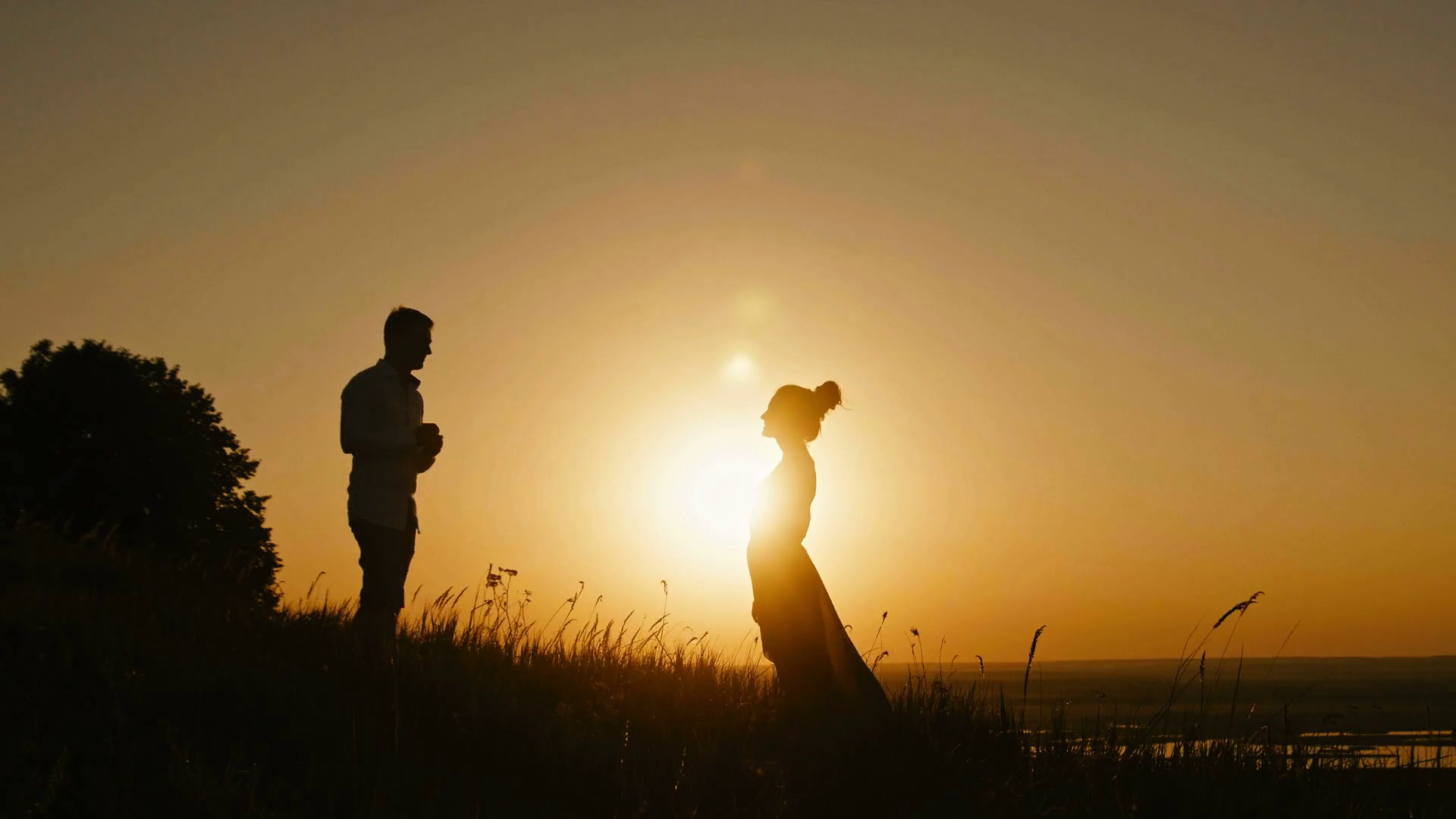 Romantic Silhouette Of Man Getting Down On Stock Footage SBV-308701589 ...